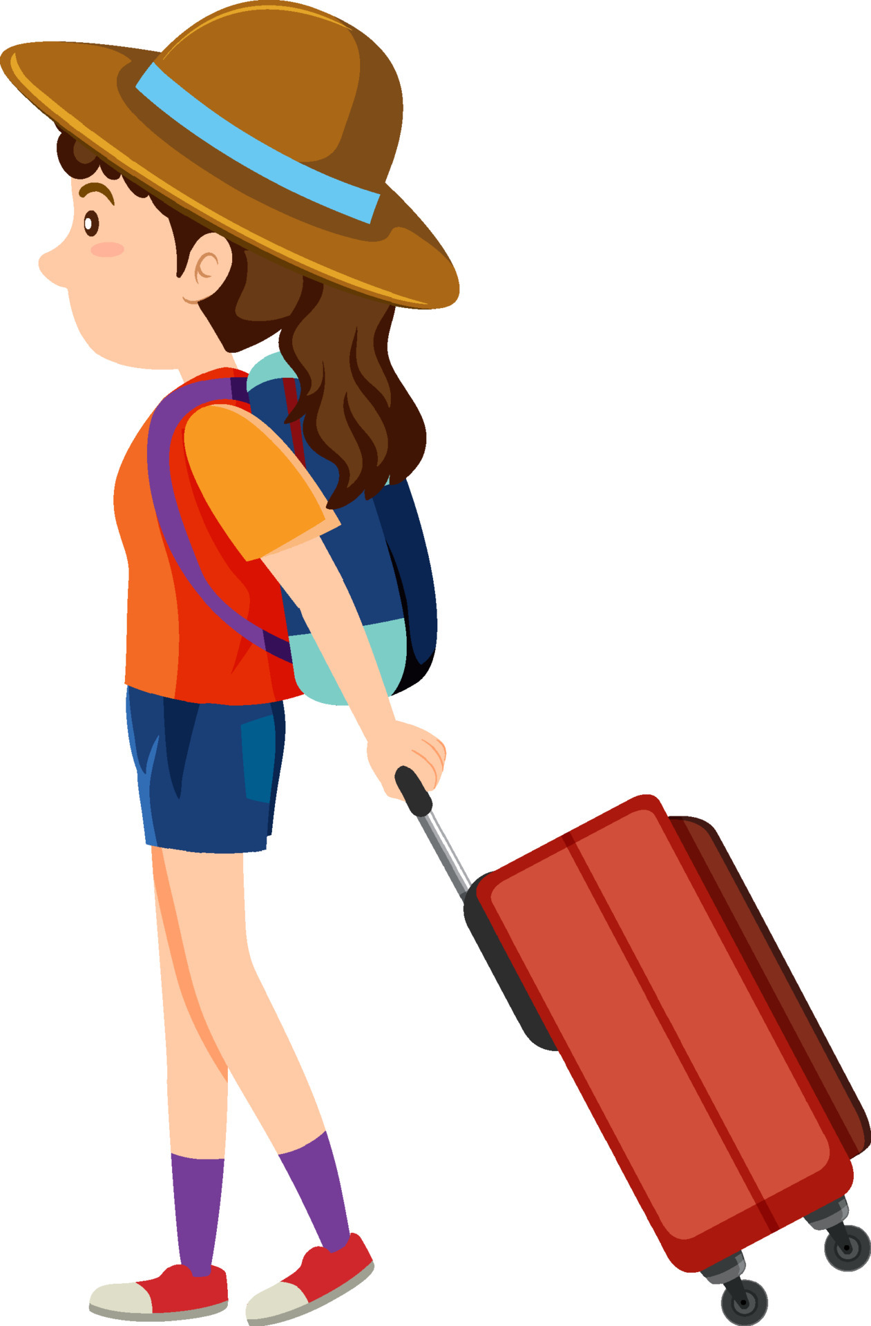 A Traveller Girl Dragging Luggage On White Background 5569668 Vector