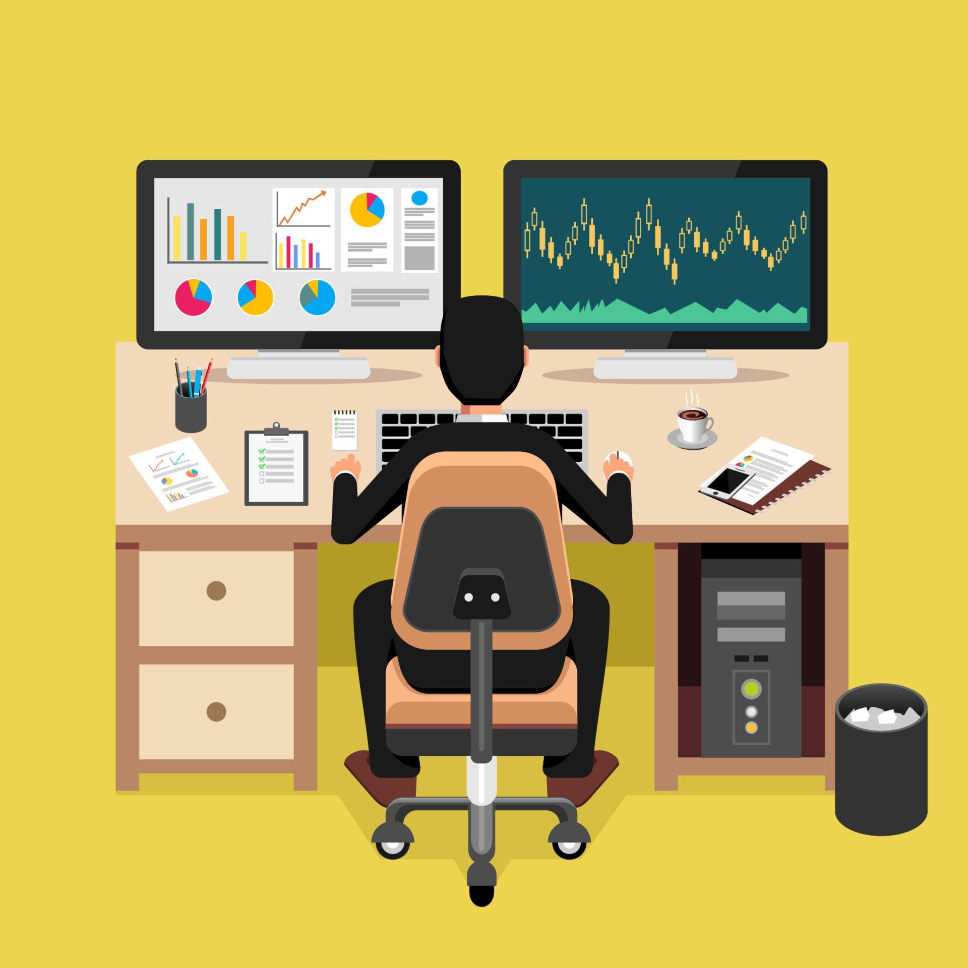 Businessman working on computer to analyse stock exchanges 5579820 ...