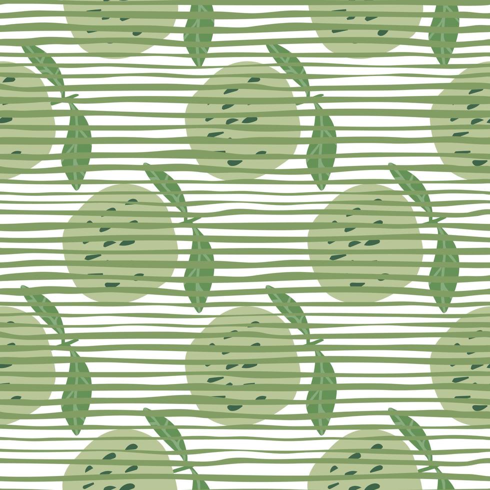 Green Apples Seamless Pattern In Doodle Style On Stripes Background
