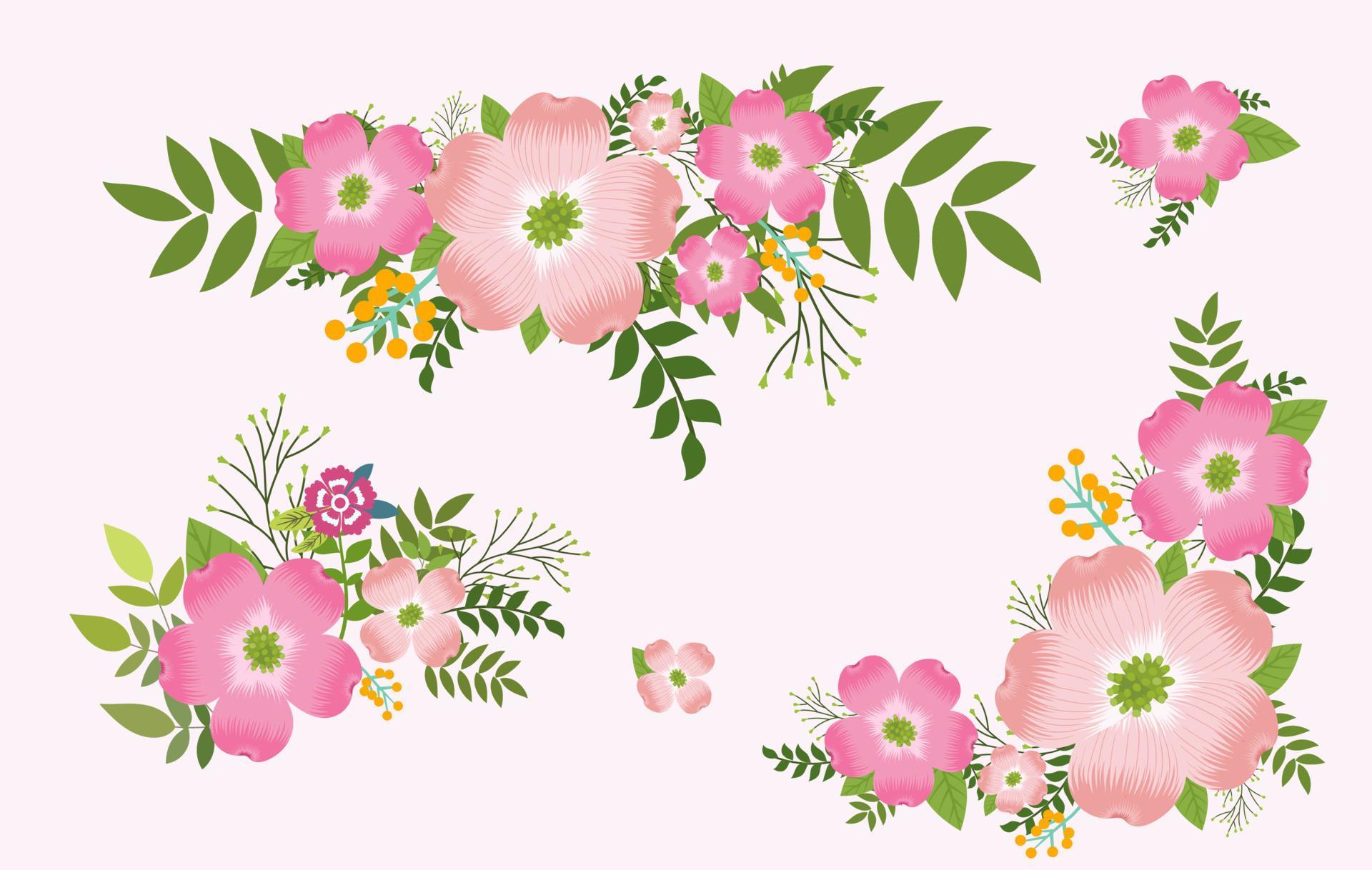 Spring pink flower floral background. Collection of pink flower floral ...