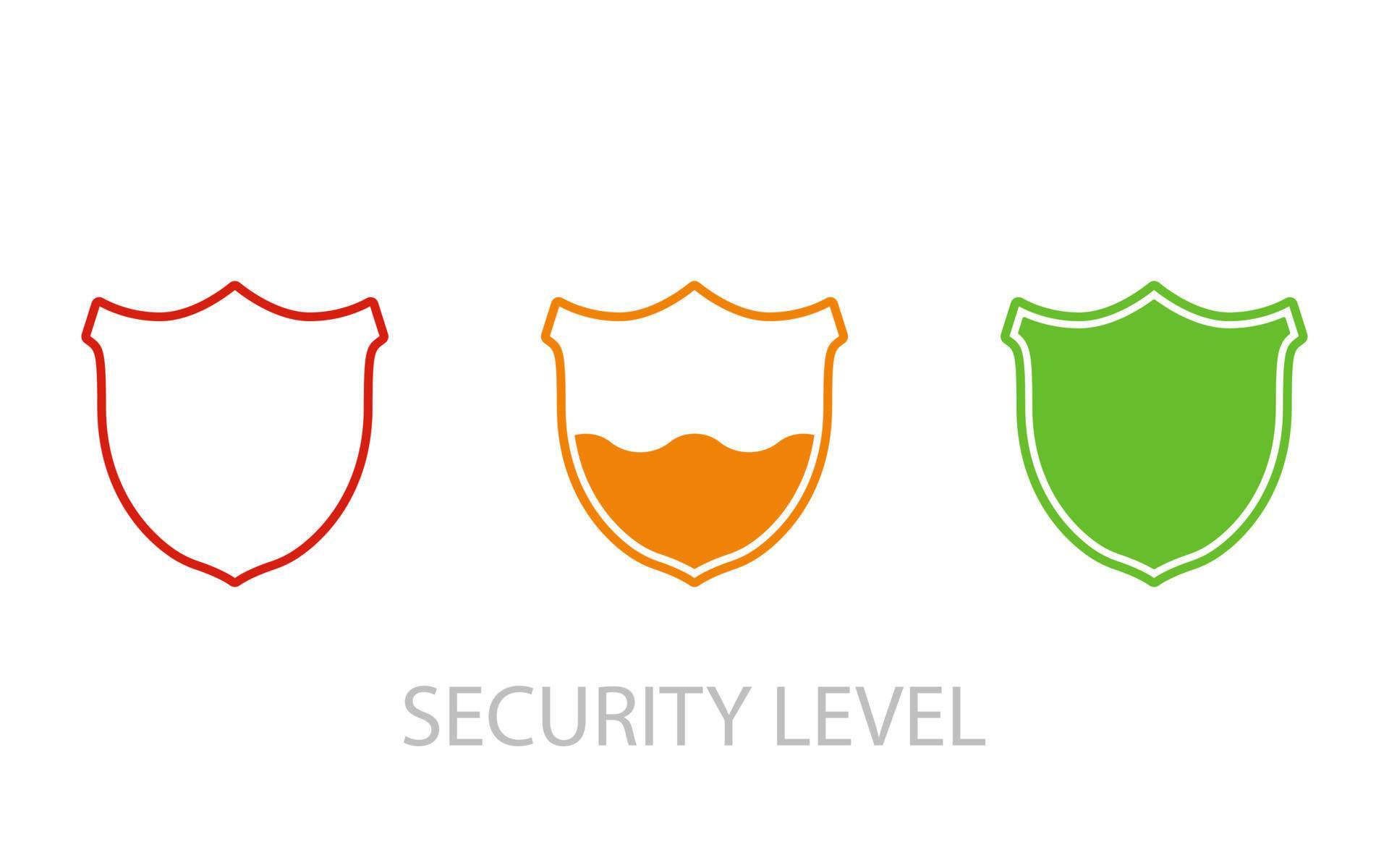 Loading security concept. Security levels icons with shields. From low ...