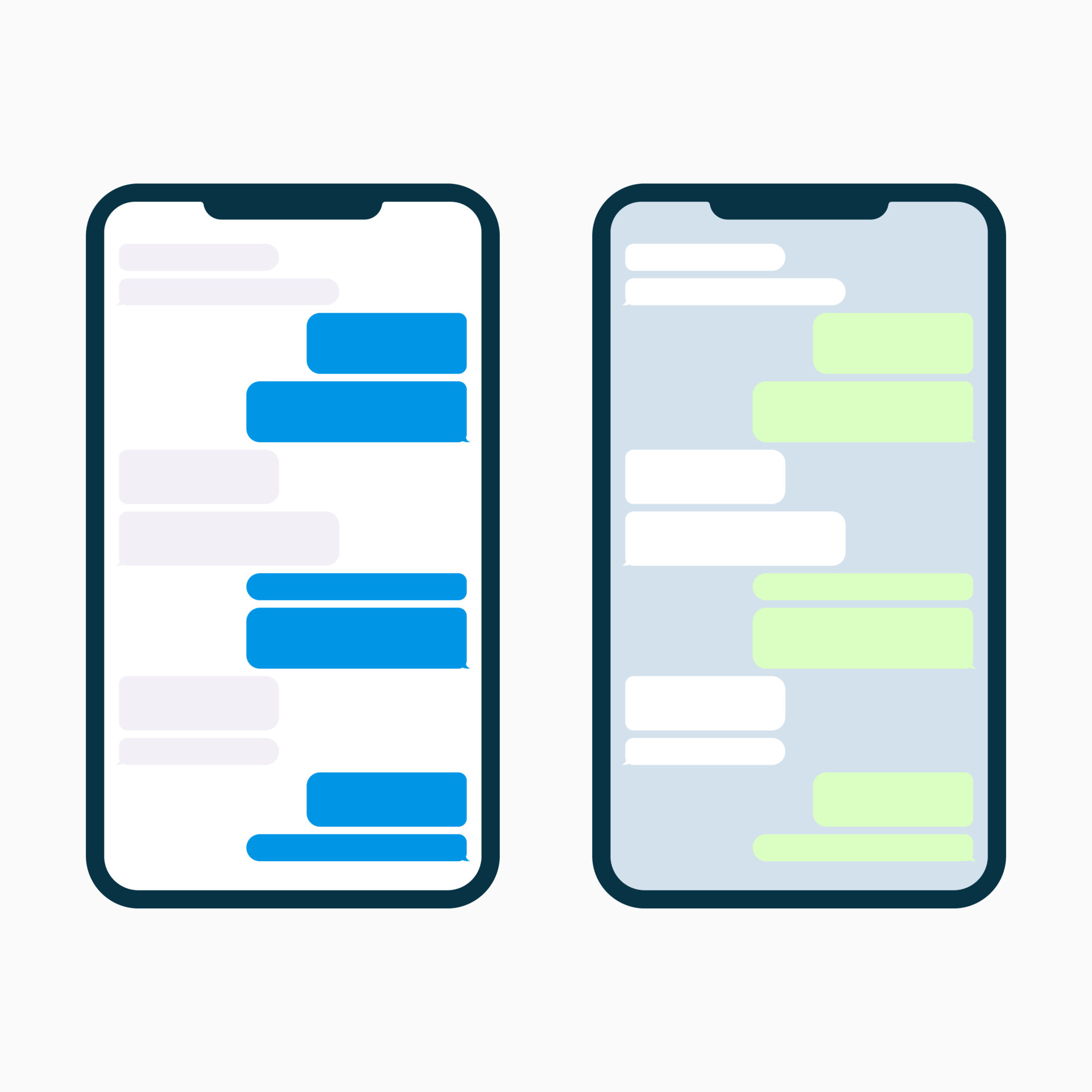 Set chat box message bubbles on smartphone screen. Day and classic ...