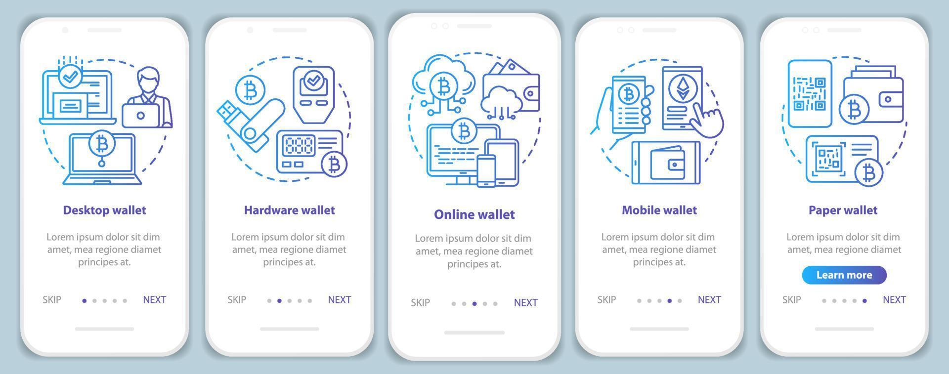 Cryptocurrency Wallets Types Onboarding Mobile App Page Screen With