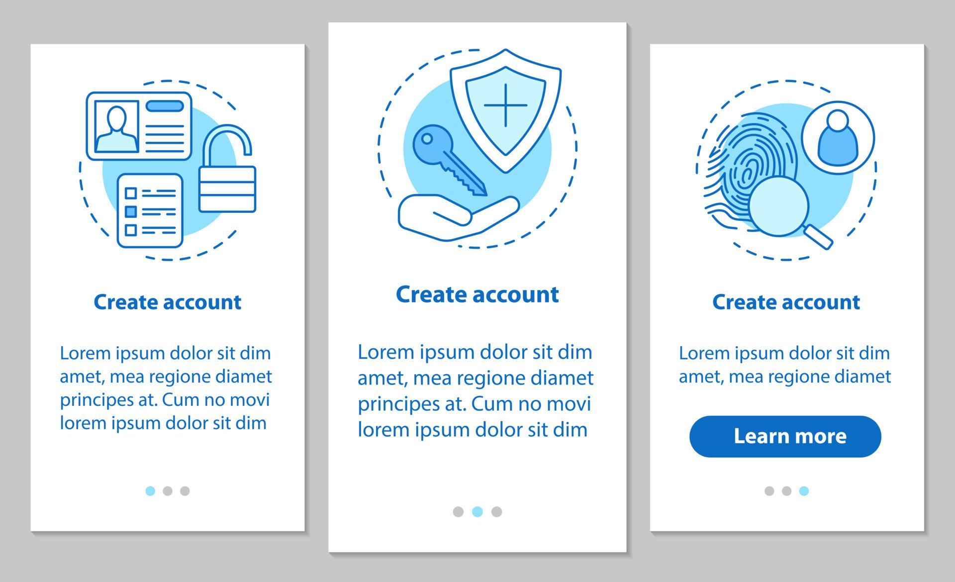 Account creation onboarding mobile app page screen with linear concepts ...