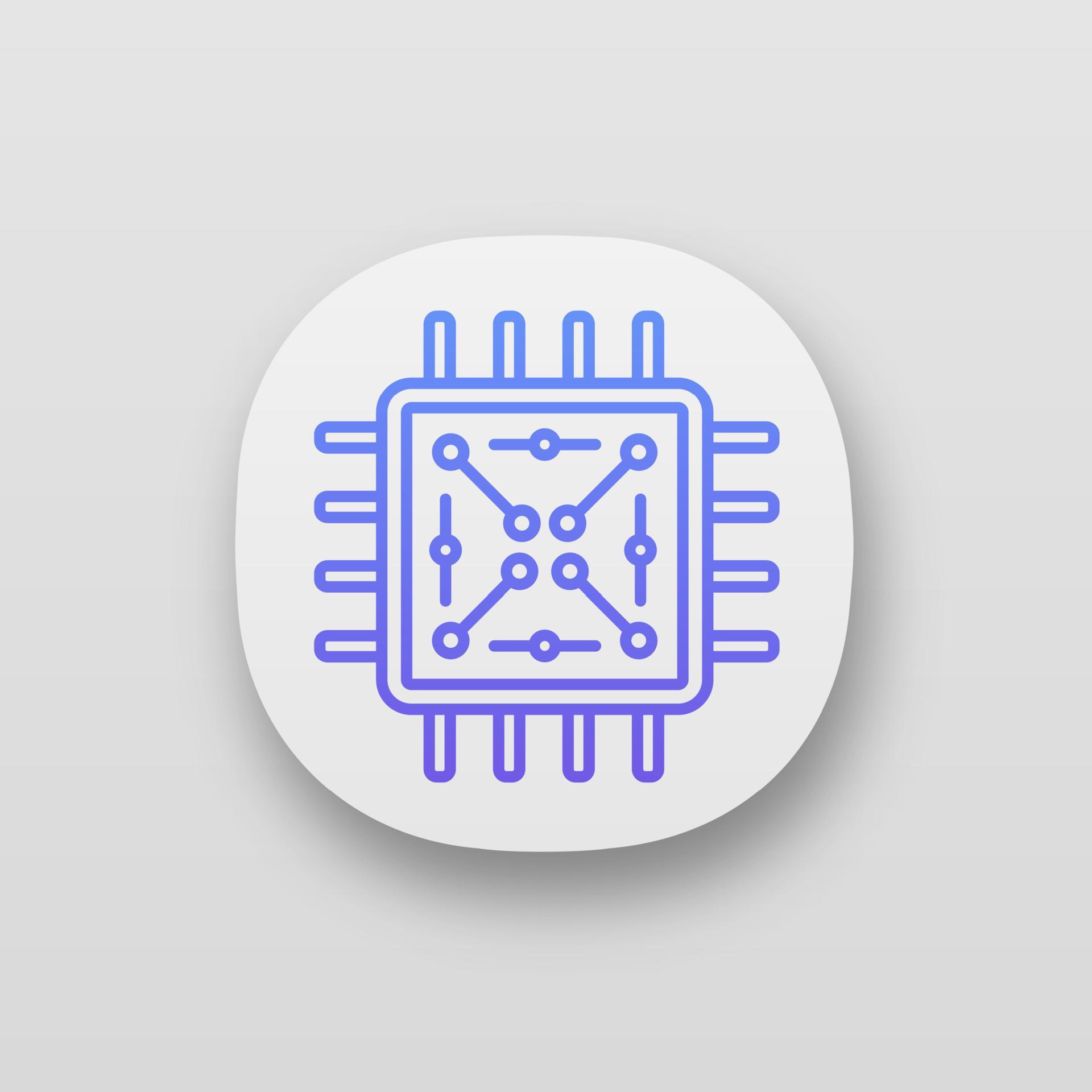 Processor with electronic circuits app icon. UI UX interface. Microprocessor with microcircuits ...