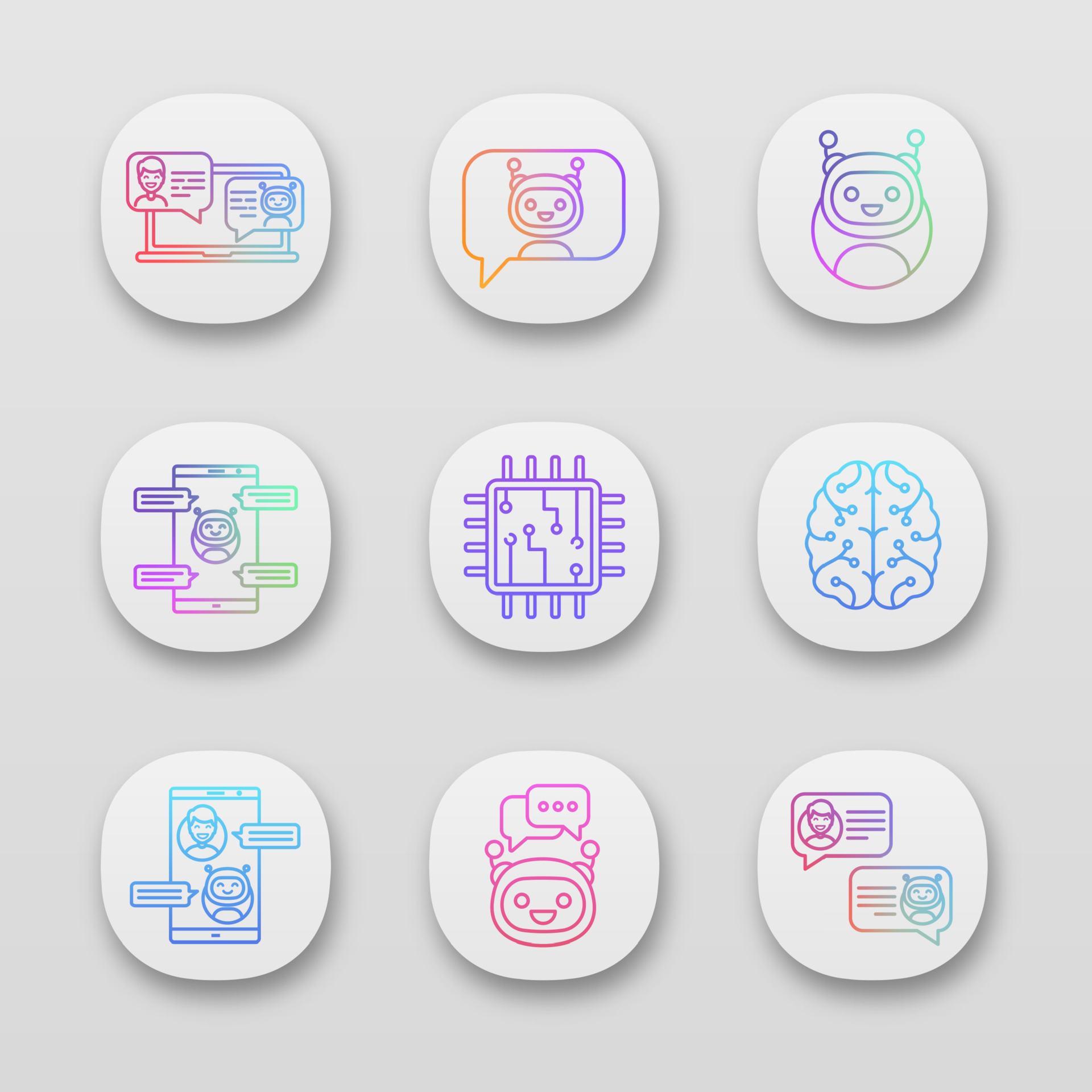 Chatbots App Icons Set Ui Ux User Interface Talkbots Support Service