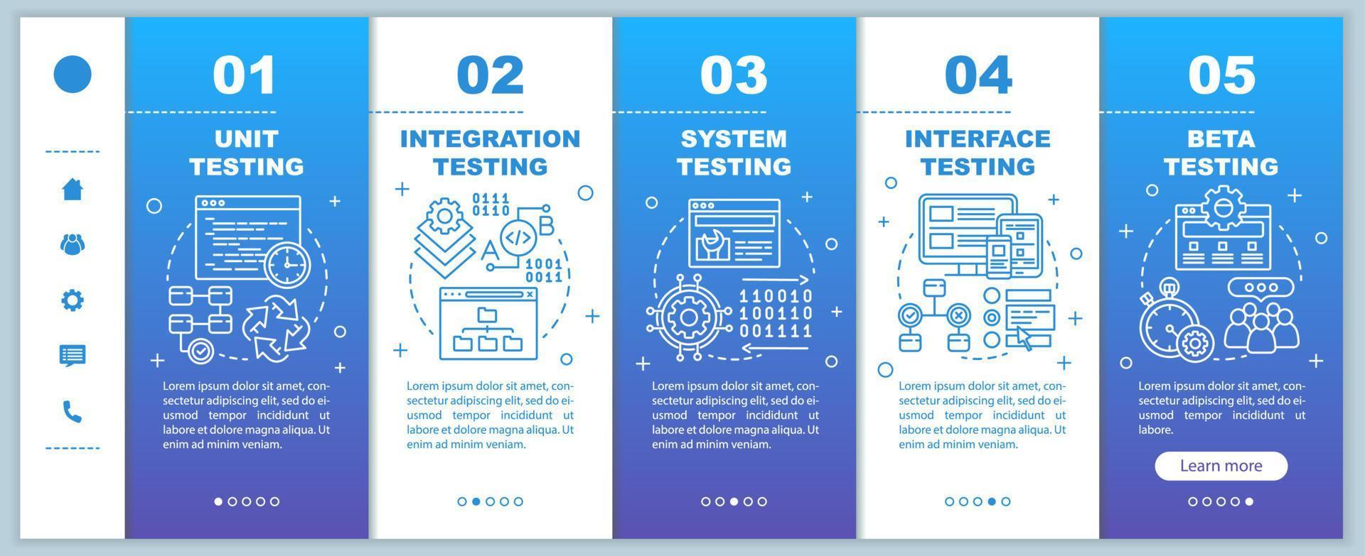 Functional Software Testing Blue Onboarding Mobile Web Pages Vector