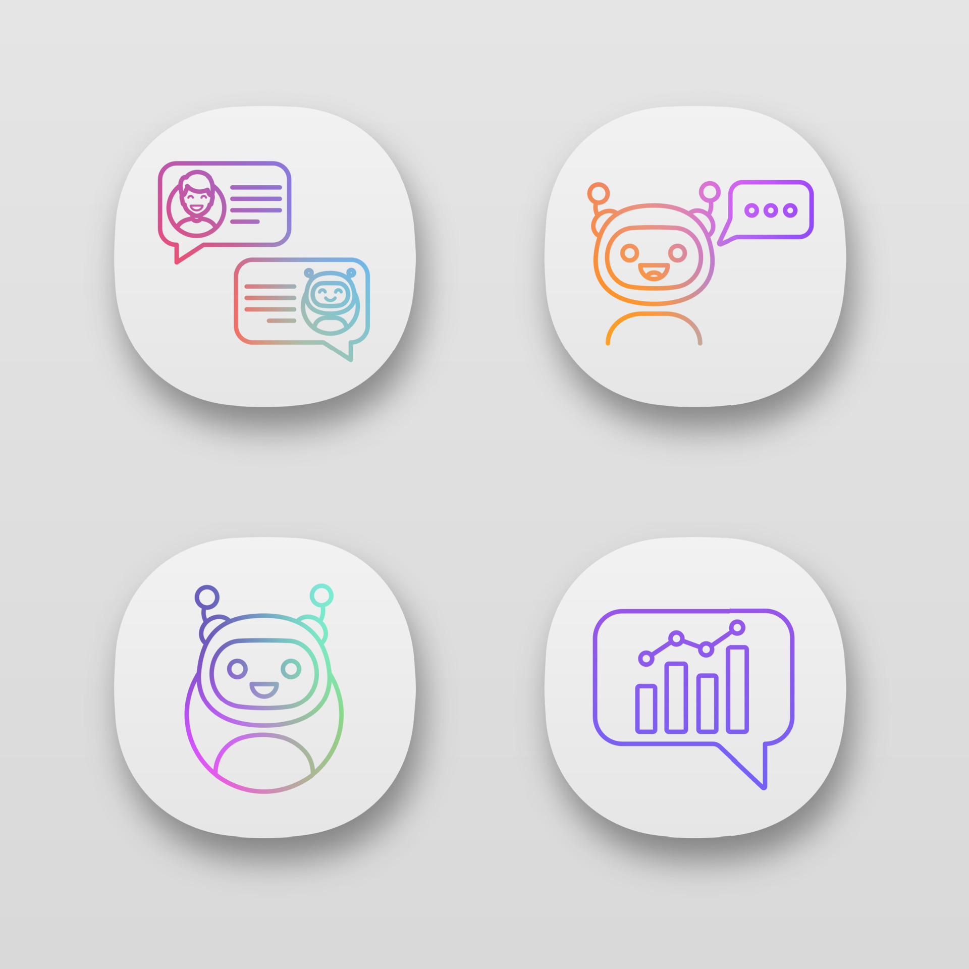 Chatbots App Icons Set Ui Ux User Interface Virtual Assistants Graph