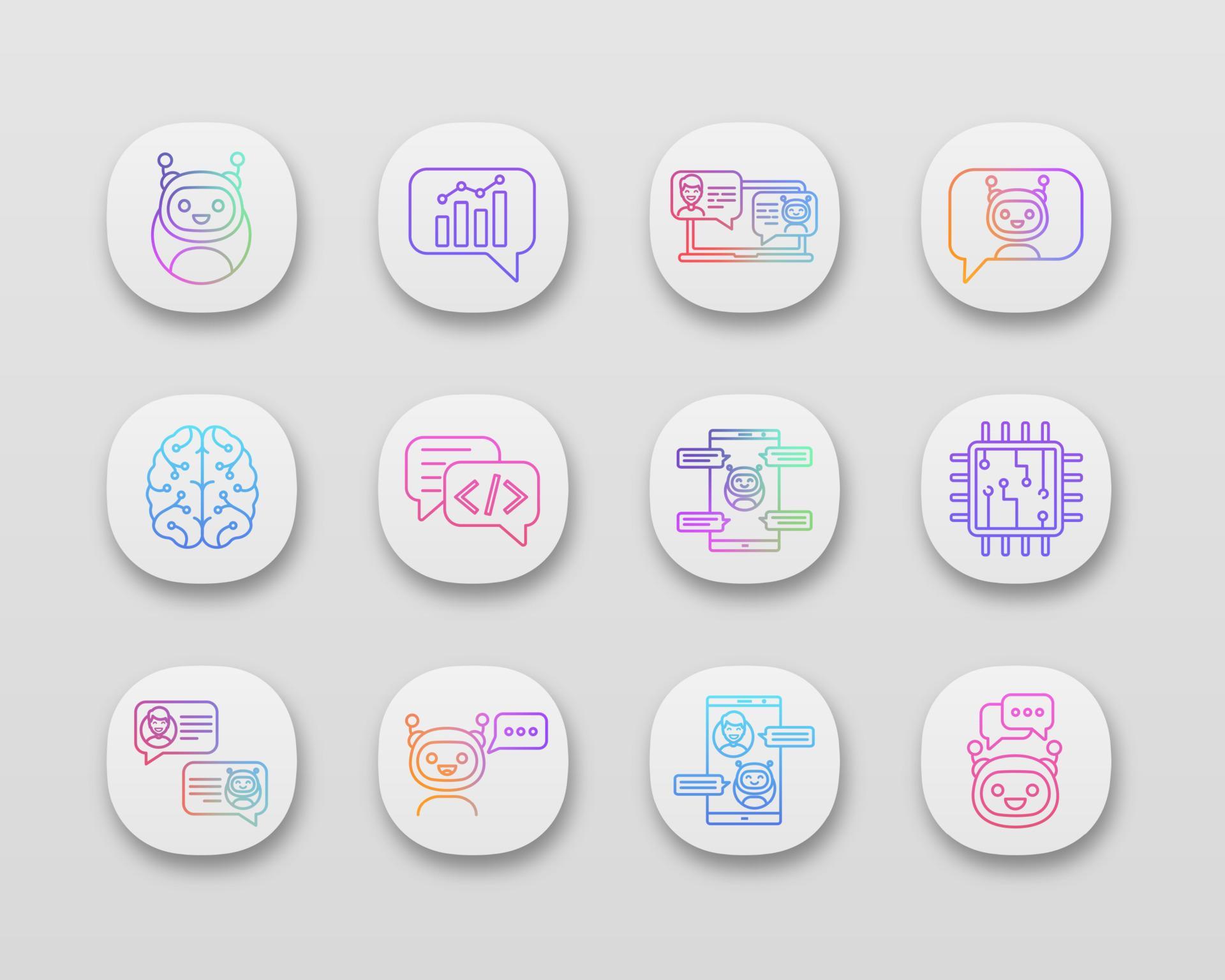 Chatbots App Icons Set Ui Ux User Interface Chat Bots Talkbots Virtual Assistants Support