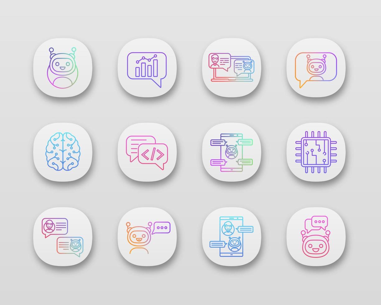 Chatbots App Icons Set Ui Ux User Interface Chat Bots Talkbots