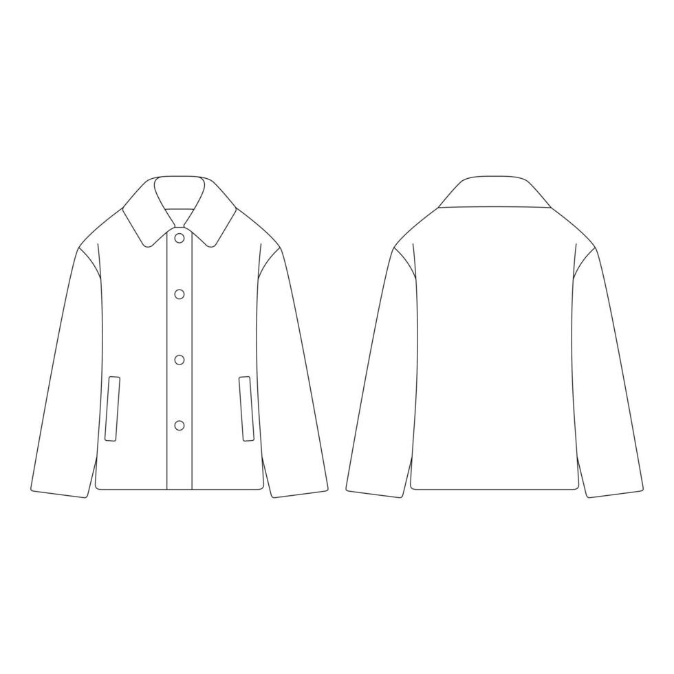 Template Women Fleece Single Breasted Short Coat Vector Illustration