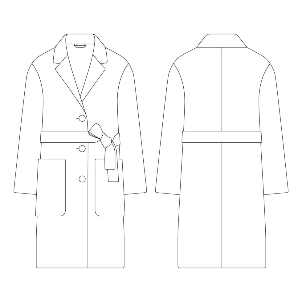 Template Women Wool Coat Vector Illustration Flat Design Outline