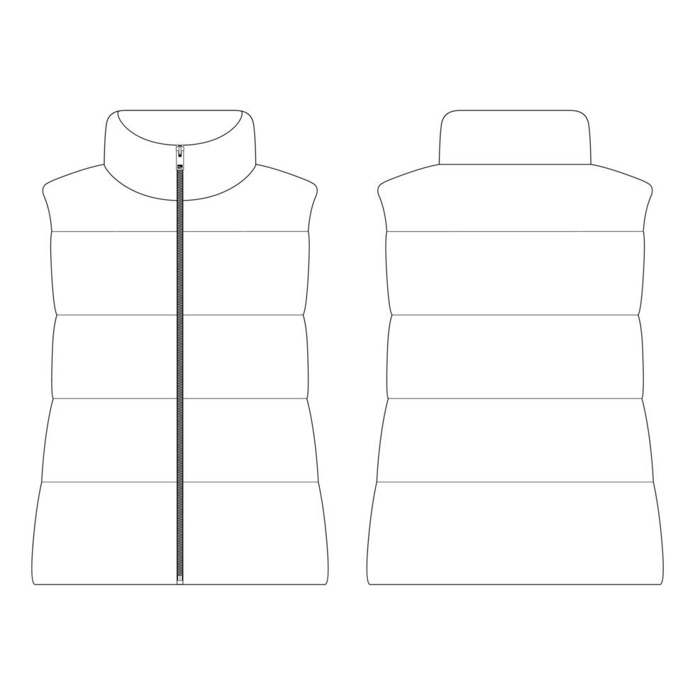 Template Women Down Puffer Vest Jacket Vector Illustration Flat Design