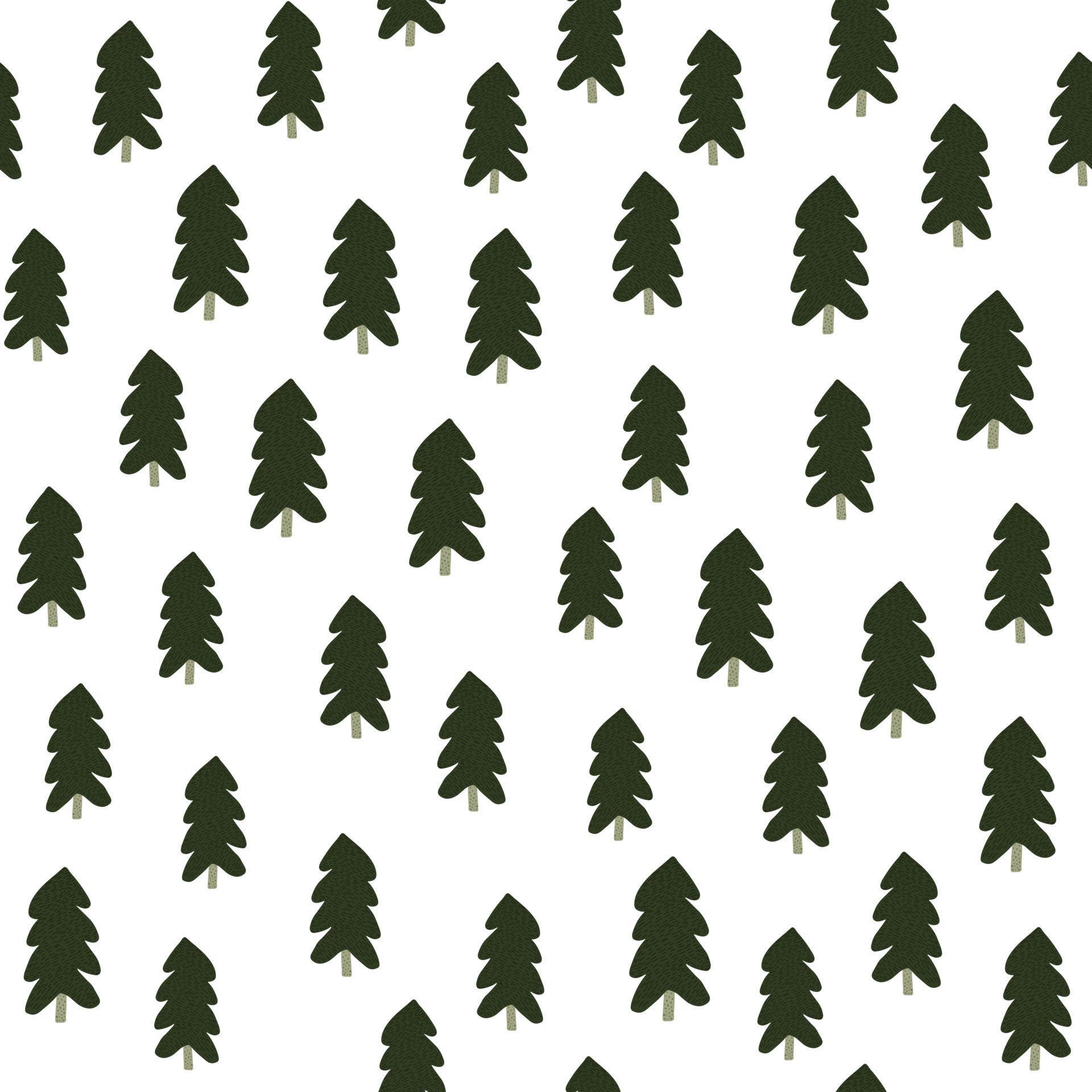 Hand drawn pine tree seamless pattern isolated on white background ...