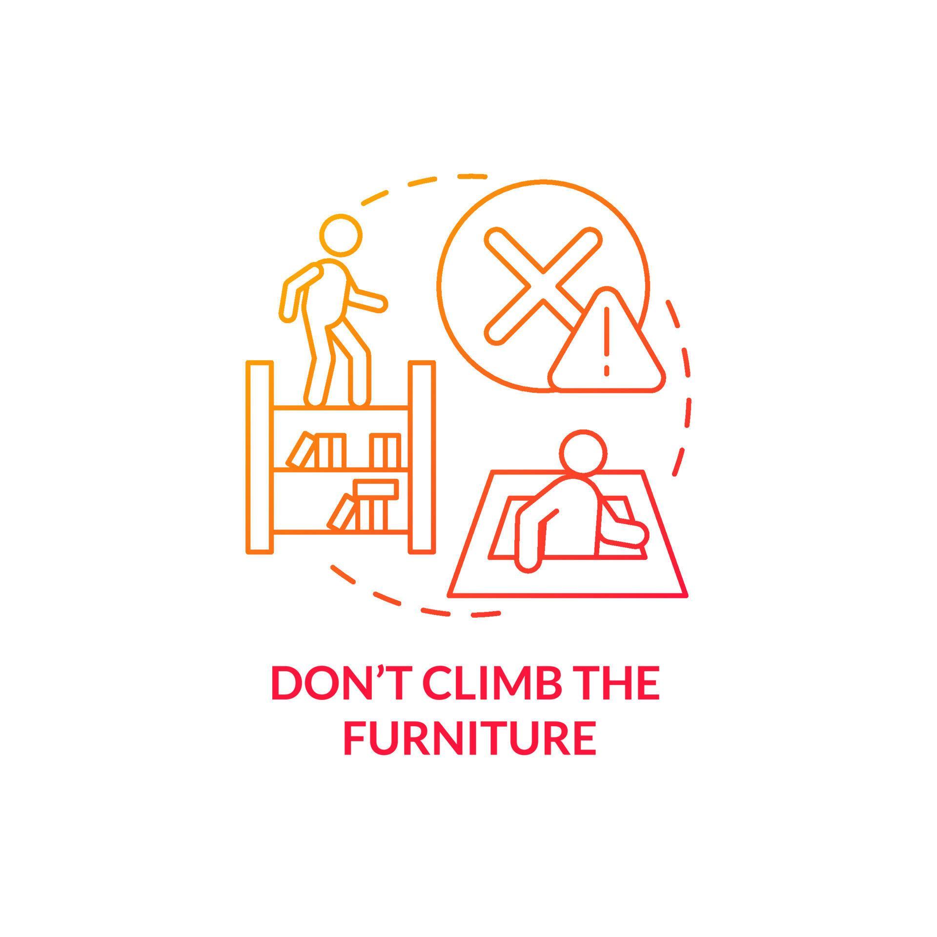 Dont climb furniture red gradient concept icon. Escape room safety ...
