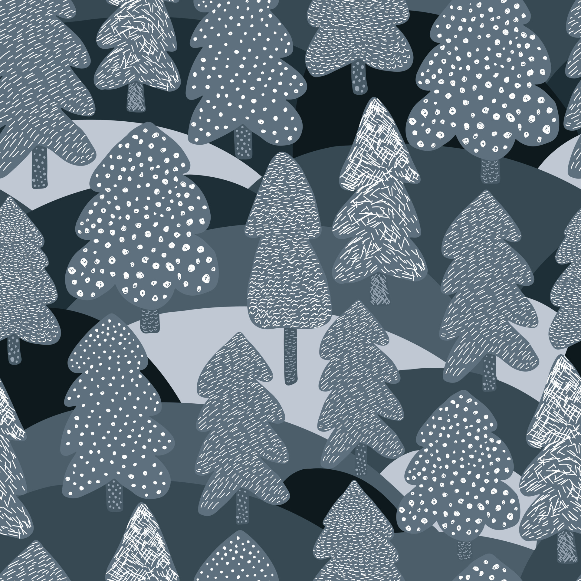 Scandinavian winter pine tree seamless pattern. Doodle forest ...