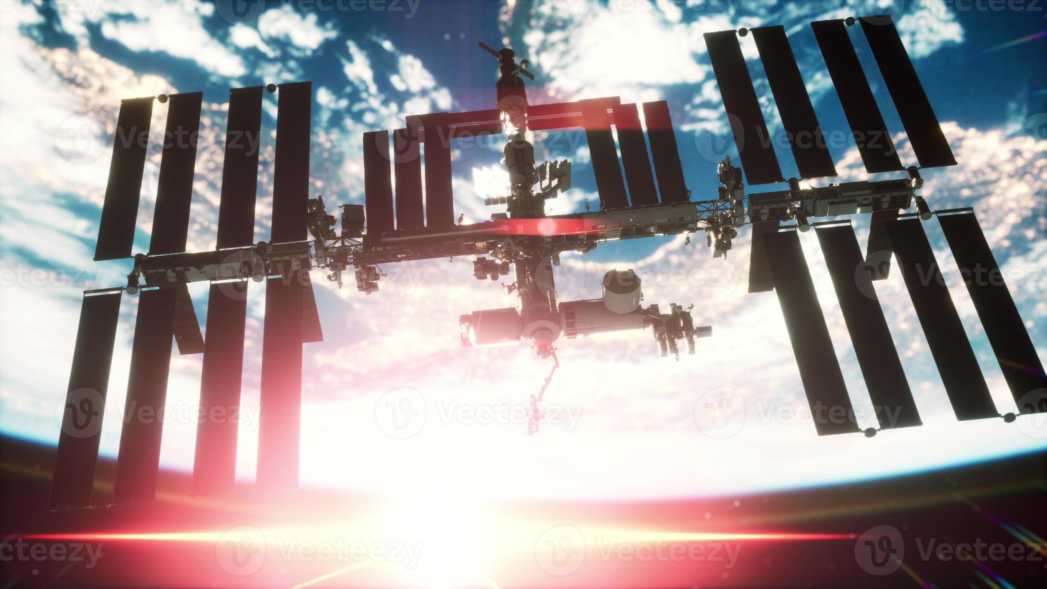 International Space Station Iss Floating In Orbit Above Planet Earth