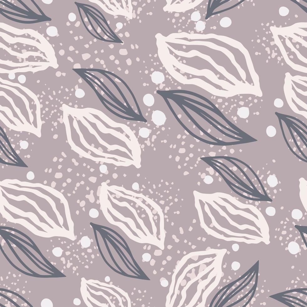Random leaves outline figures seamless pattern. White and soft purple botanic ornament on light ...