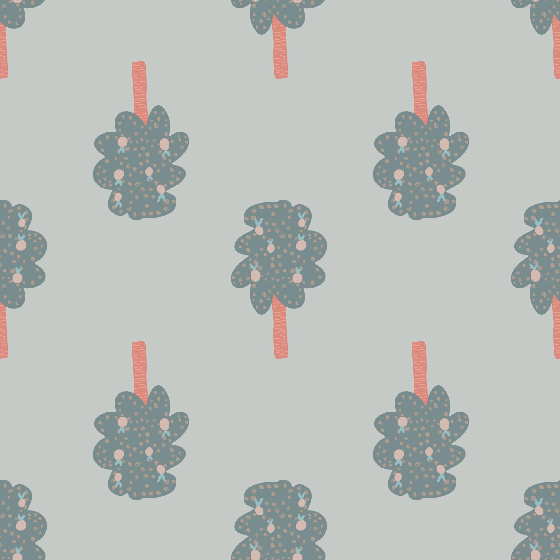 Simple tree with leaves and fruit seamless pattern on gray background ...
