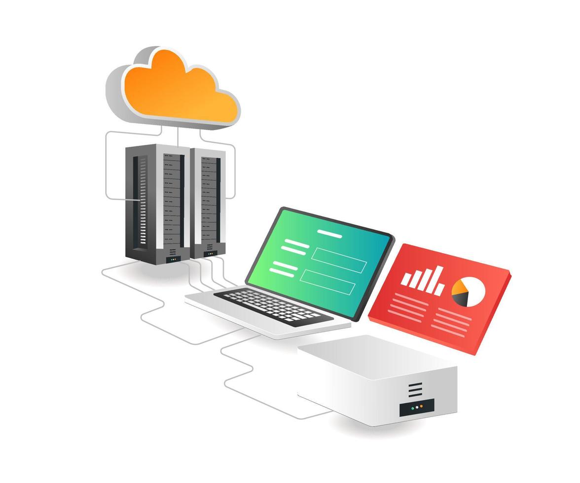 Isometric illustration concept. Server data analysis network 5638048 ...