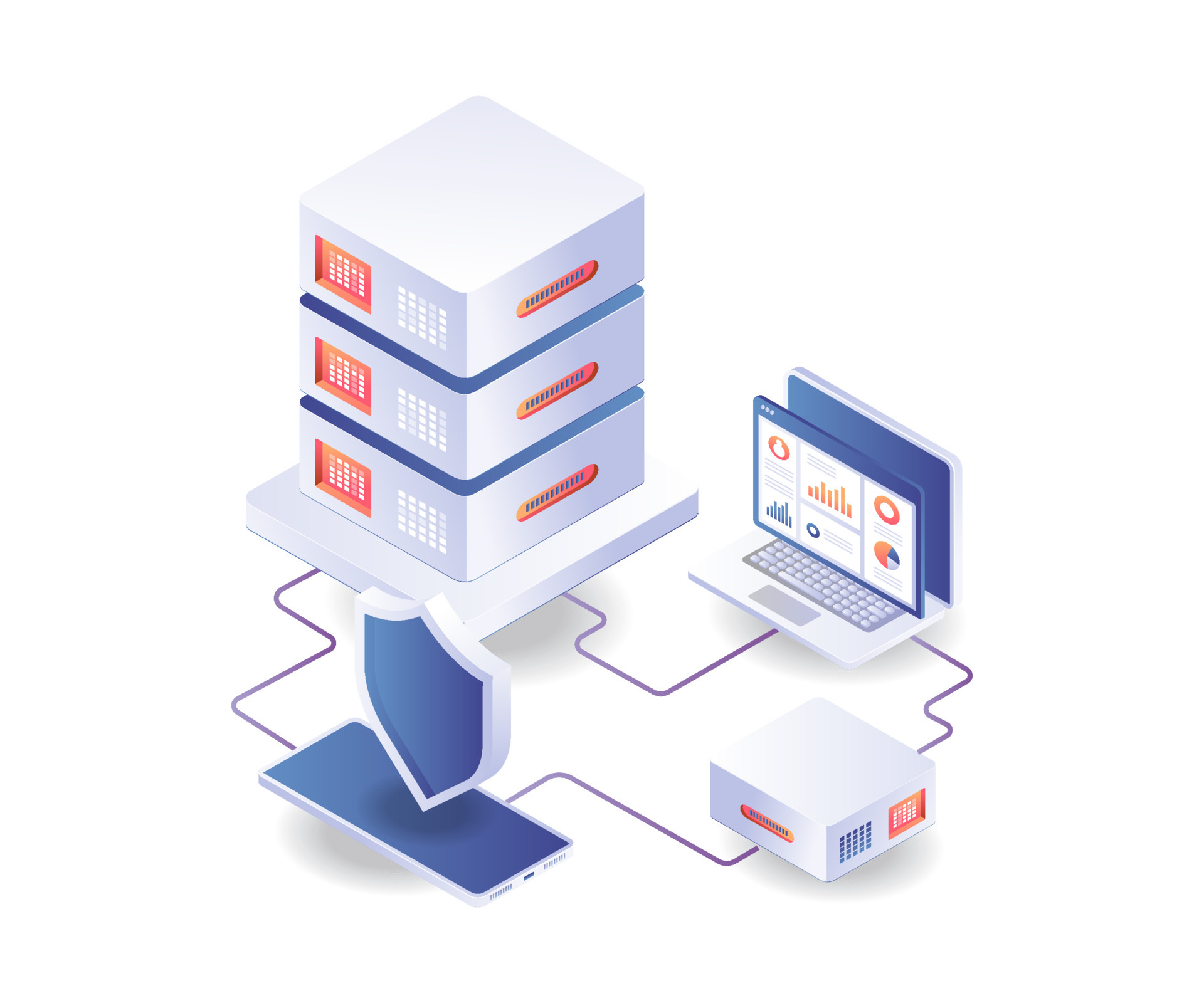 Analysis Of Server Data Security With A Laptop Computer 5638502 Vector
