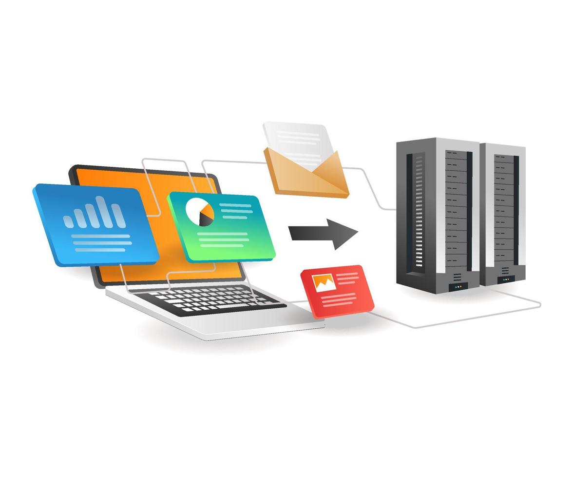Isometric illustration concept. The process of transferring computer ...