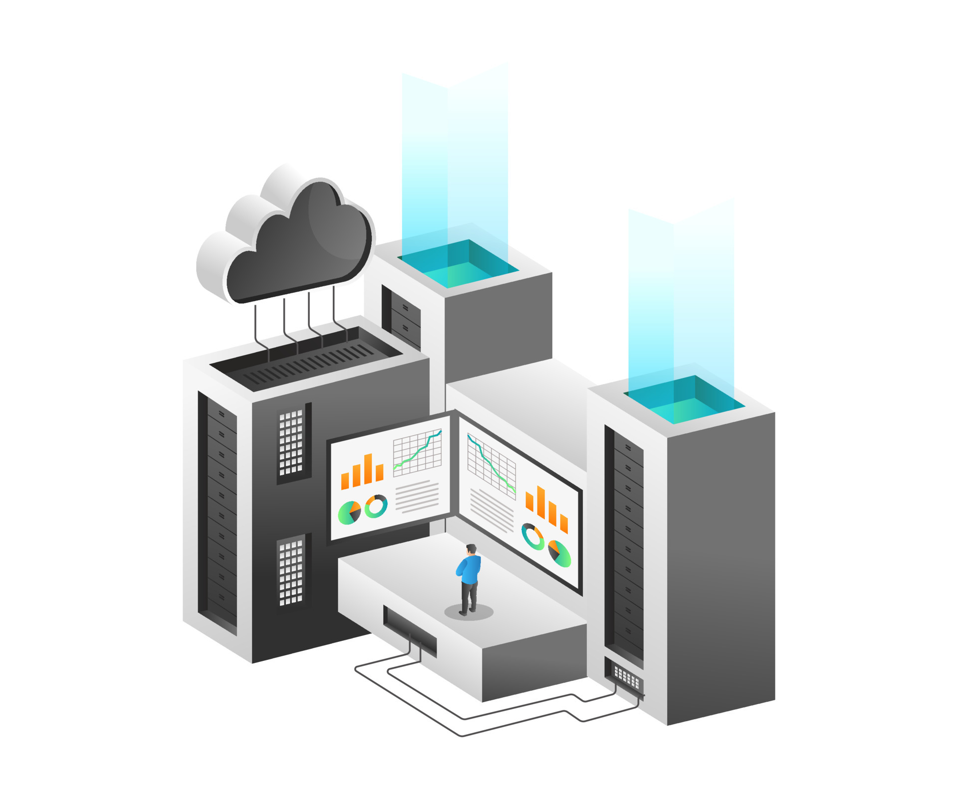 Isometric Illustration Concept Security Database Server Cloud Analysis
