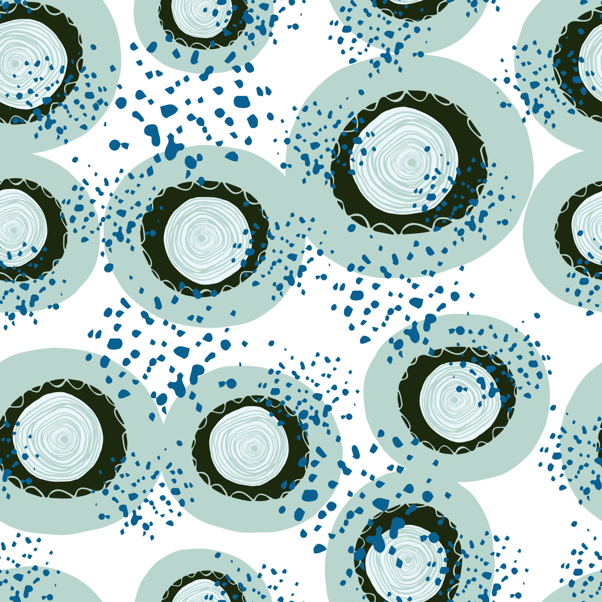 Random circle spot shapes seamless pattern. Blue and black figures on ...