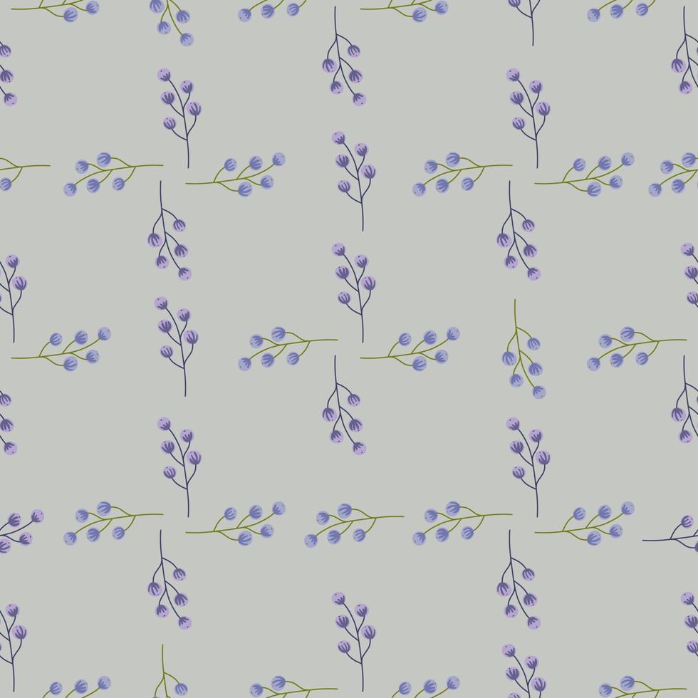 Geometric style little berries branches ornament seamless pattern. Grey ...