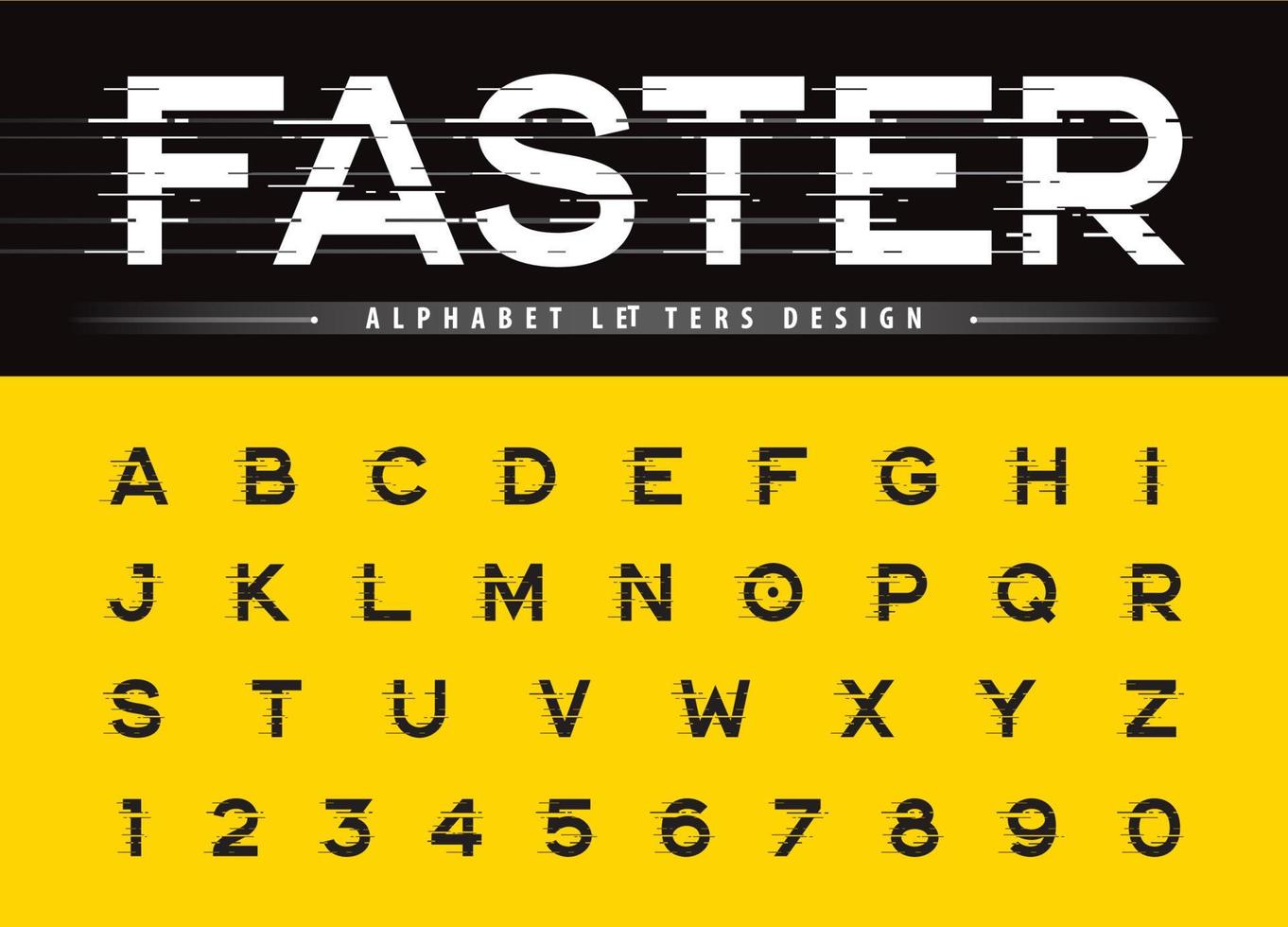 Glitch Modern Alphabet Letters And Numbers Grunge Linear Stylized
