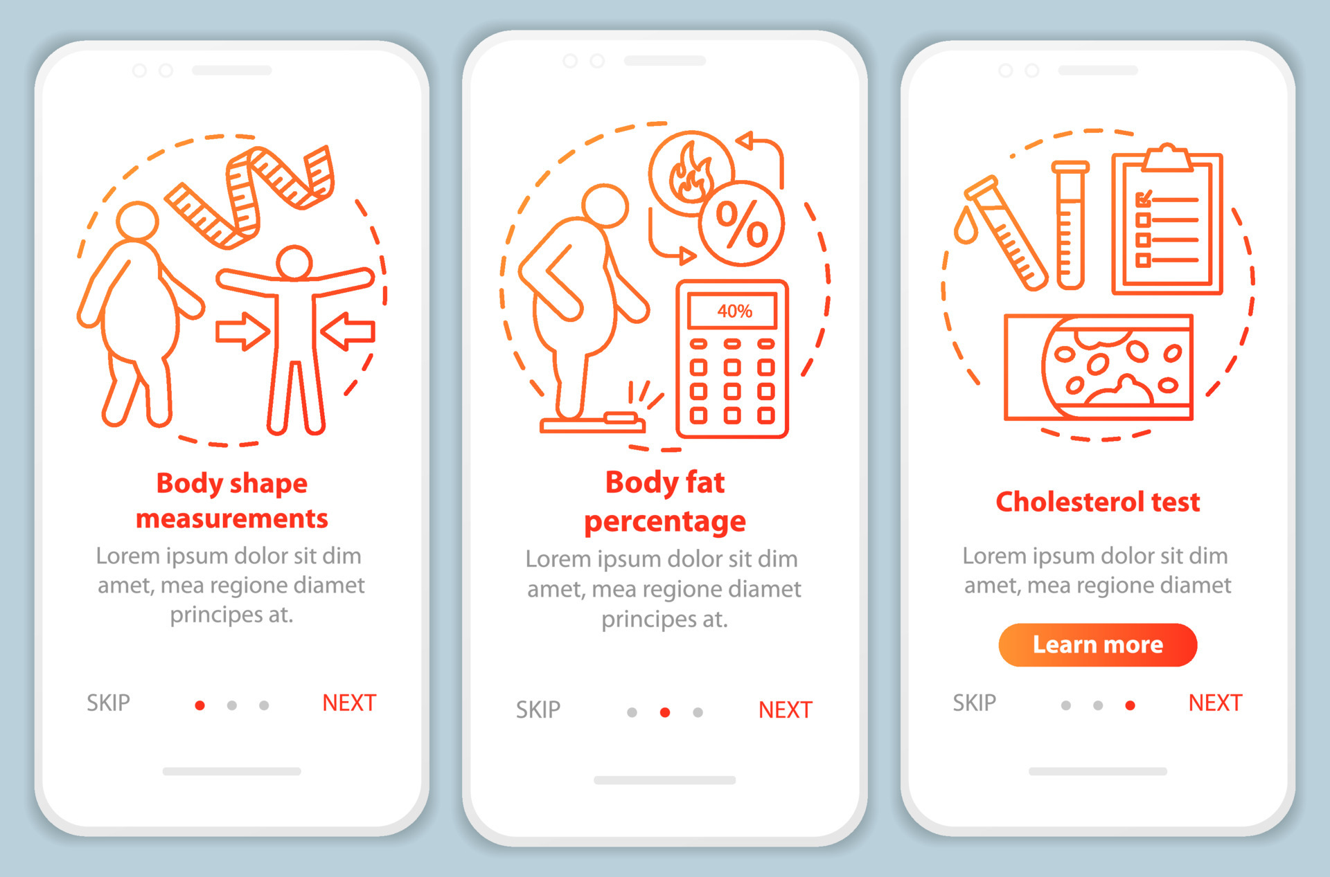 Body Health Onboarding Mobile App Page Screen Vector Template Walkthrough Website Steps With