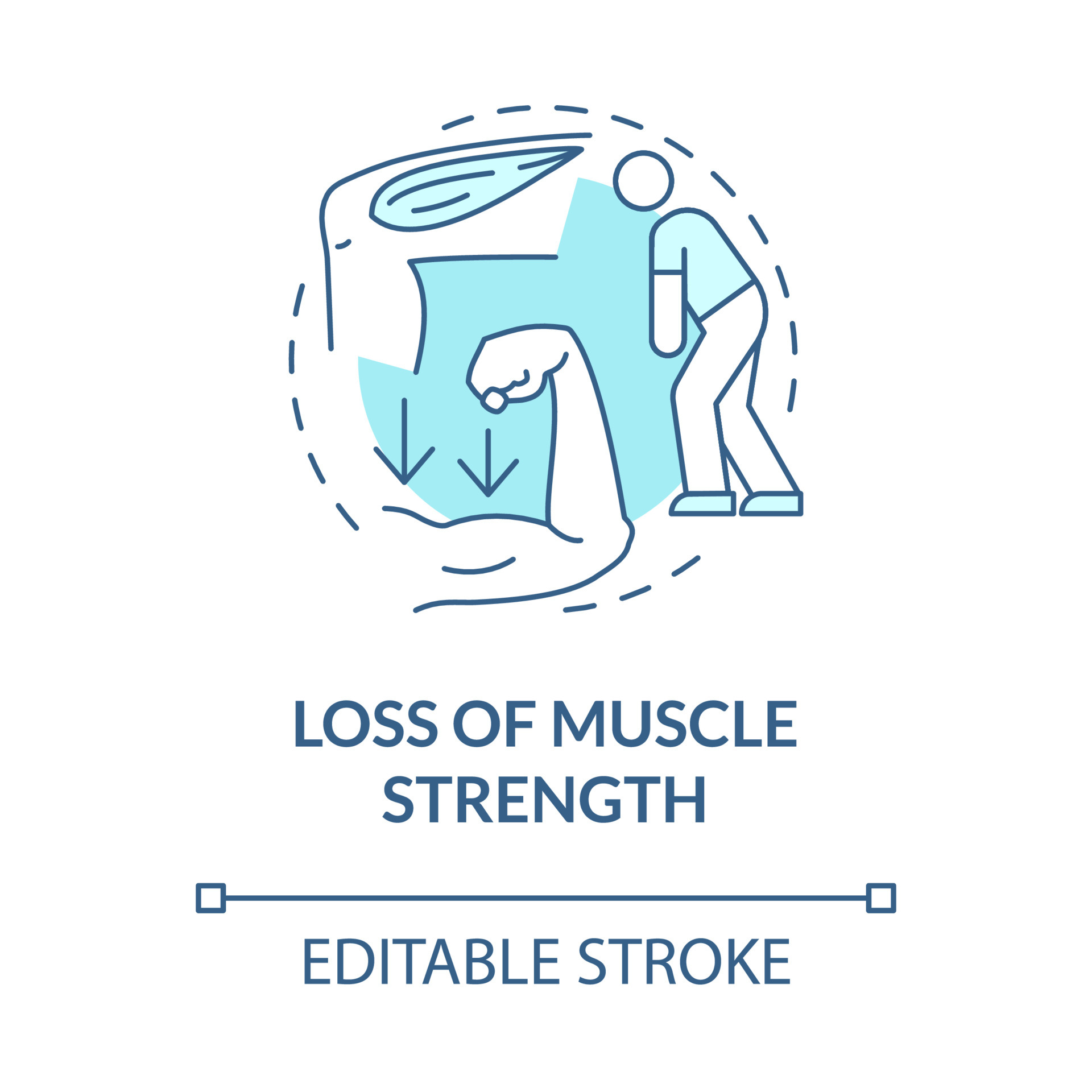 Loss of the muscle strenght blue concept icon. Muscular weakness ...