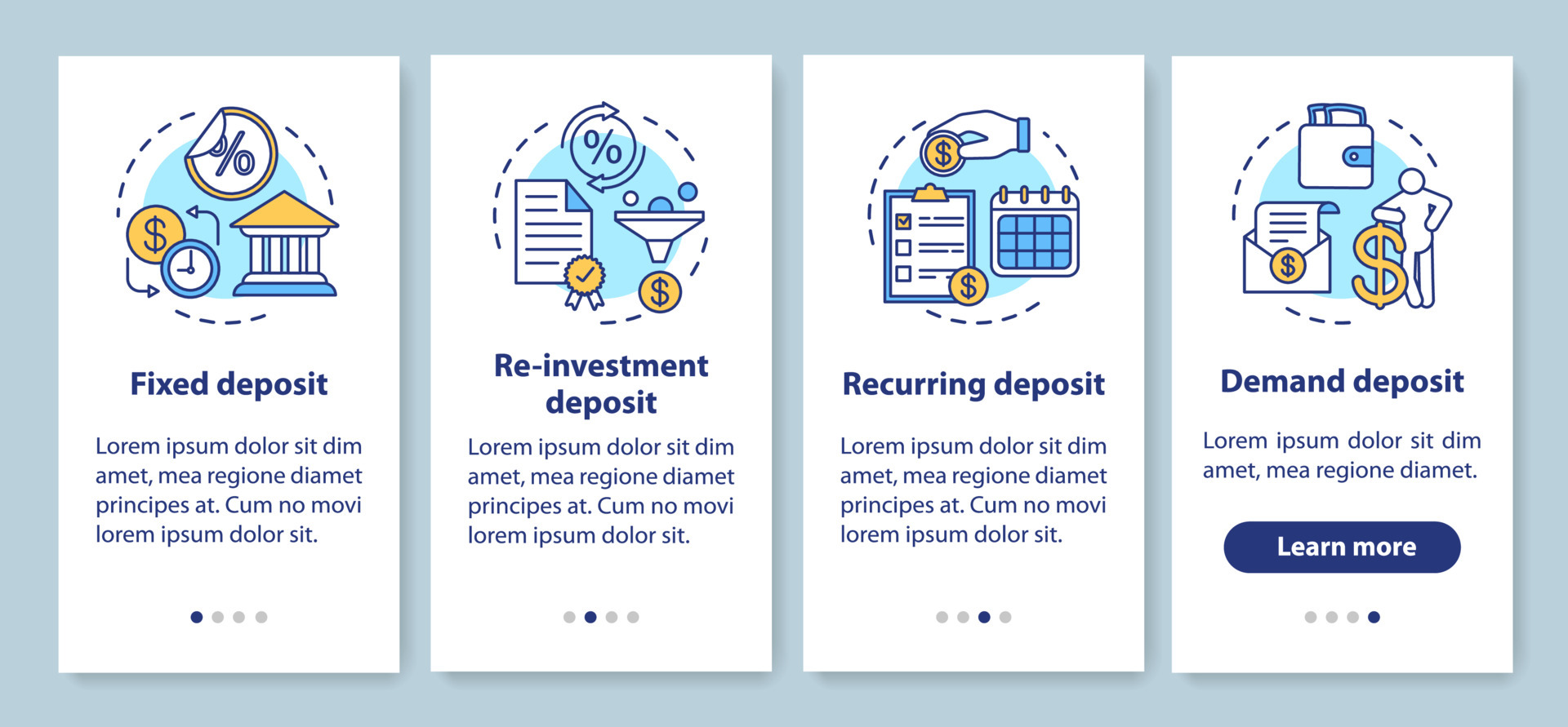 Savings Deposit Investment Onboarding Mobile App Page Screen With Linear Concepts Different