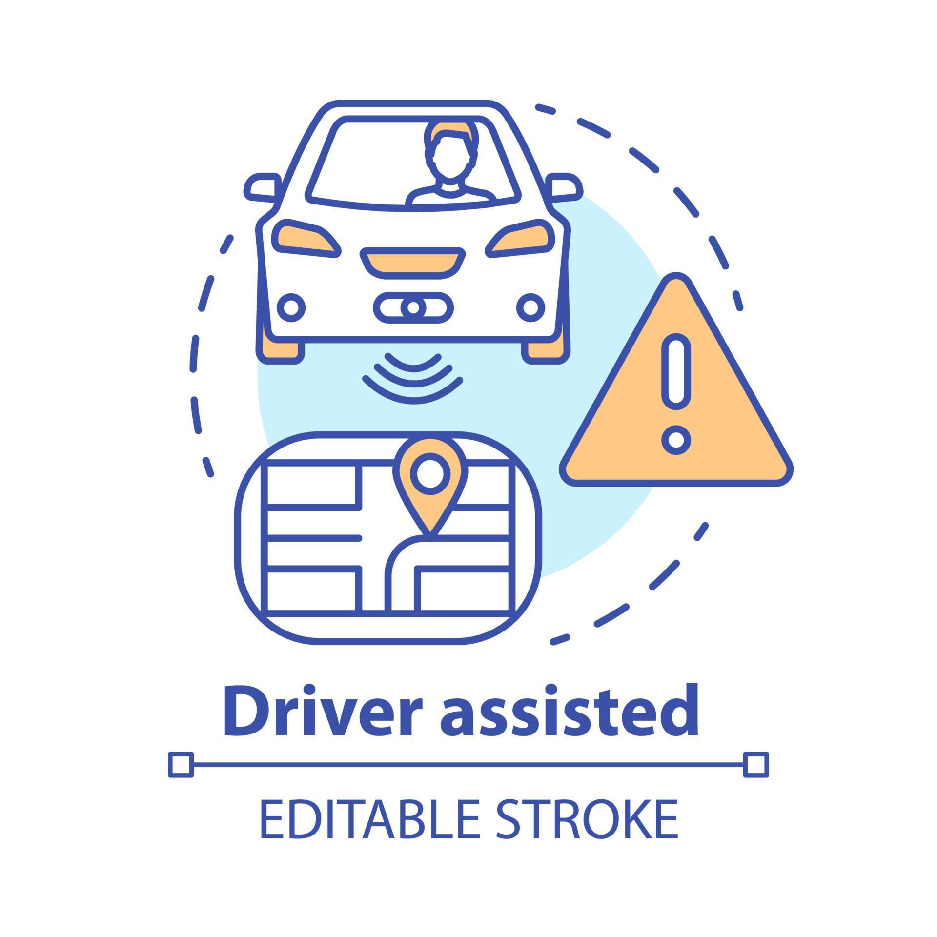 Driver assisted concept icon. Car intelligent features for safety and ...