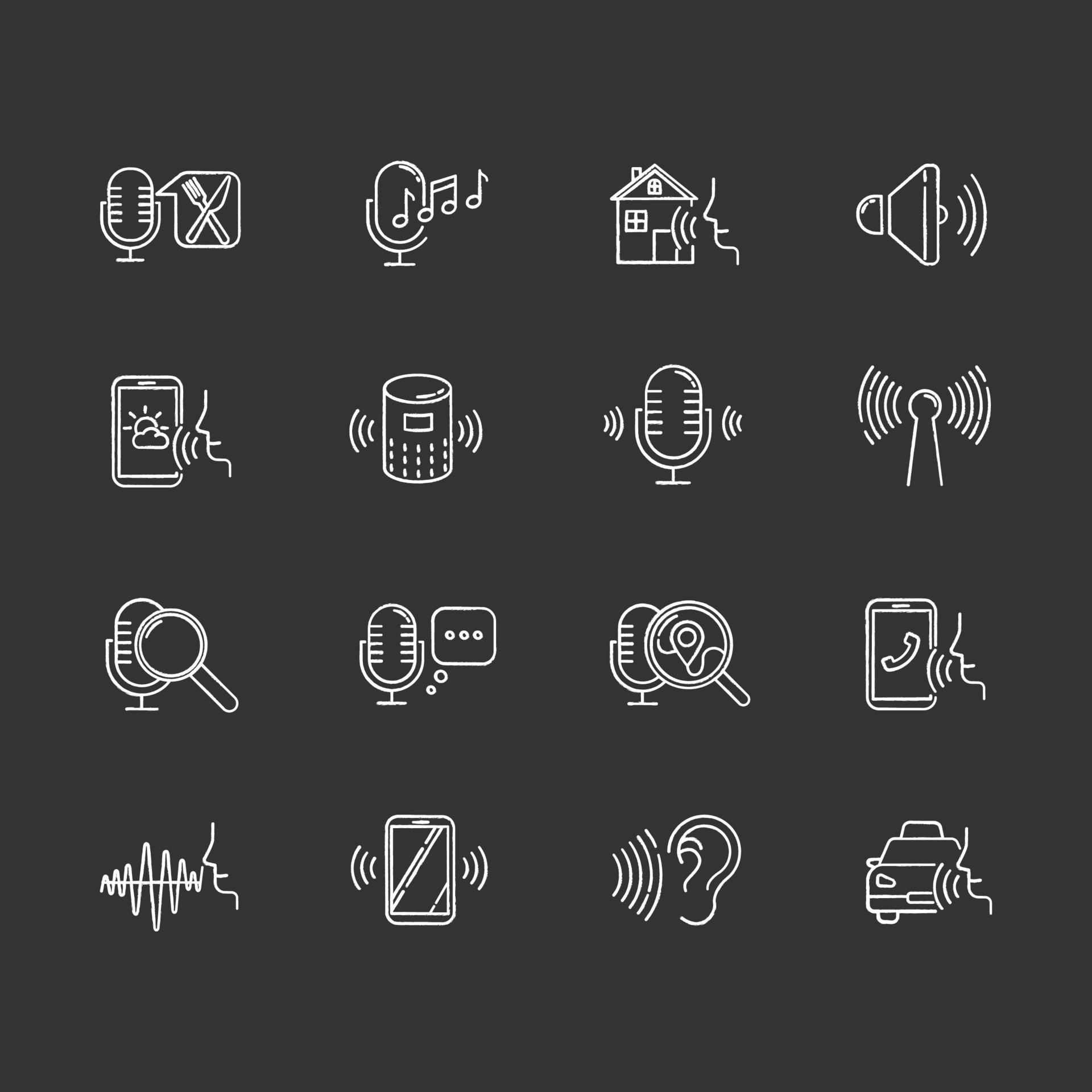 Voice Control Chalk Icons Set Sound Request Idea Speech Recognition