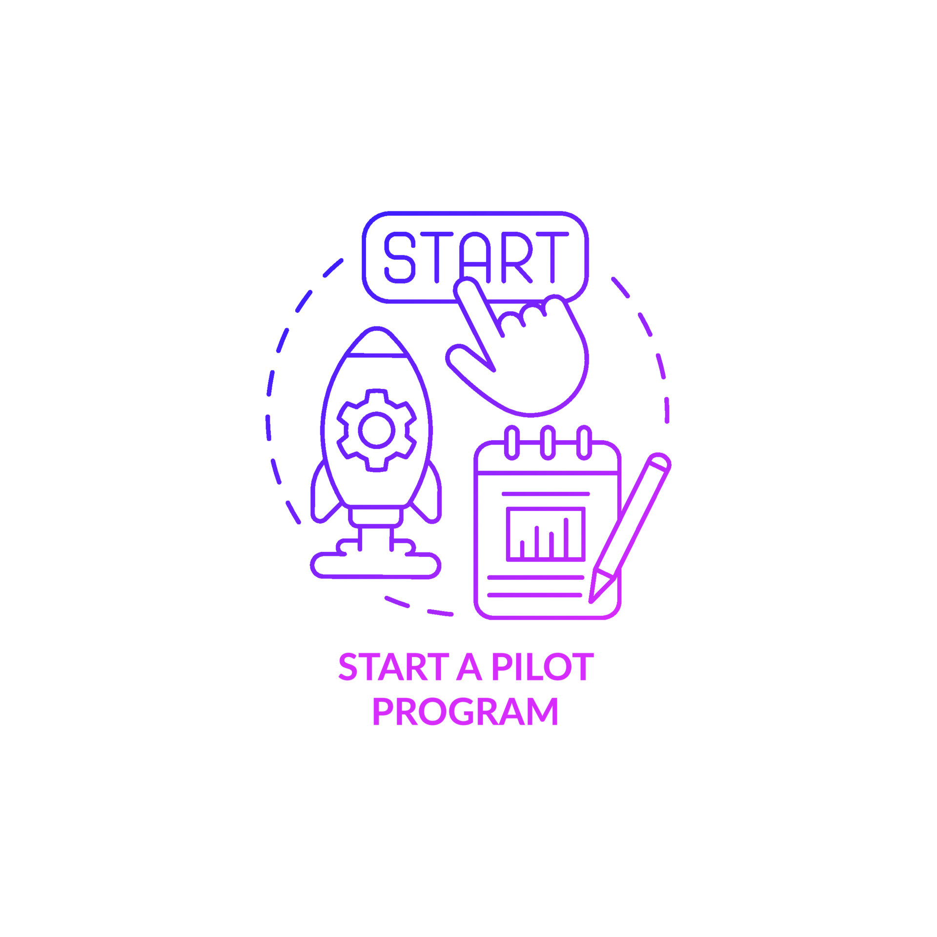 Initiate a pilot program concept icon. Research new technology. Launch ...