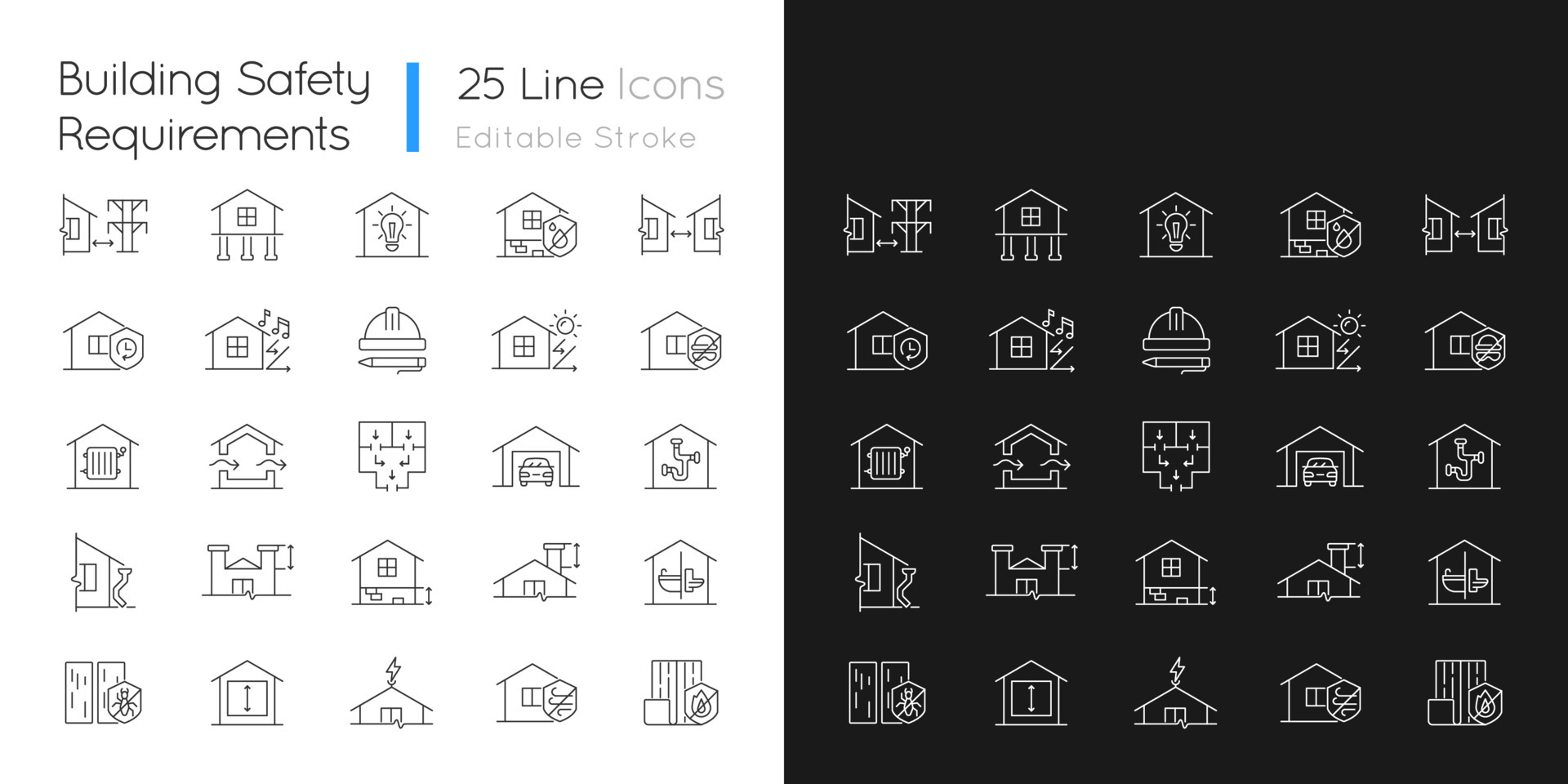 Building Safety Requirements Linear Icons Set For Dark And Light Mode Standards For Buildings