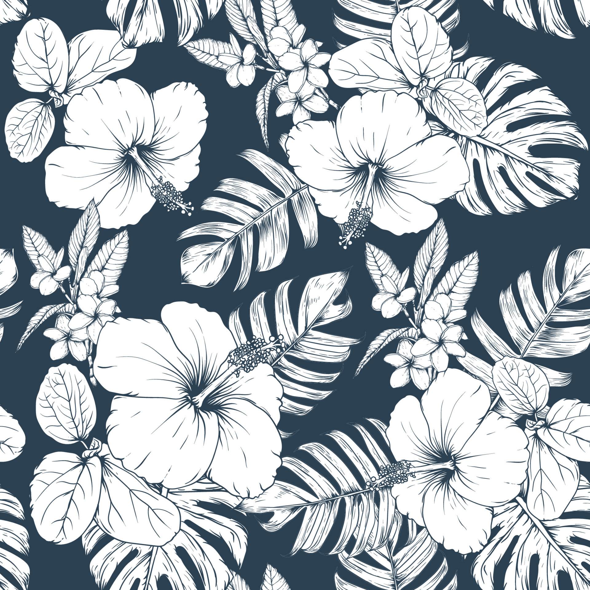 Seamless Floral Pattern Hibiscus And Frangipani Flowers Abstract