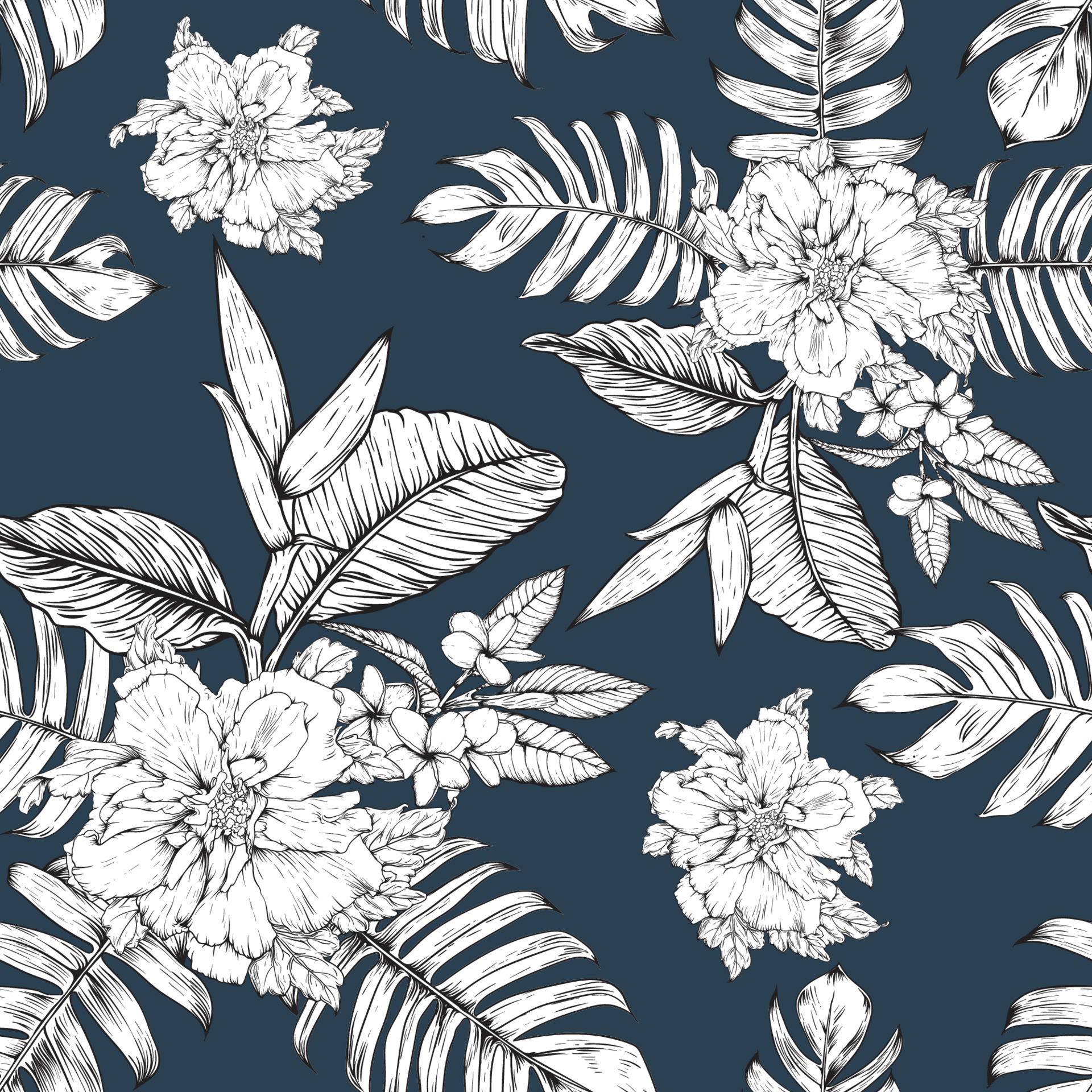 Seamless floral pattern Hibiscus and frangipani flowers abstract ...