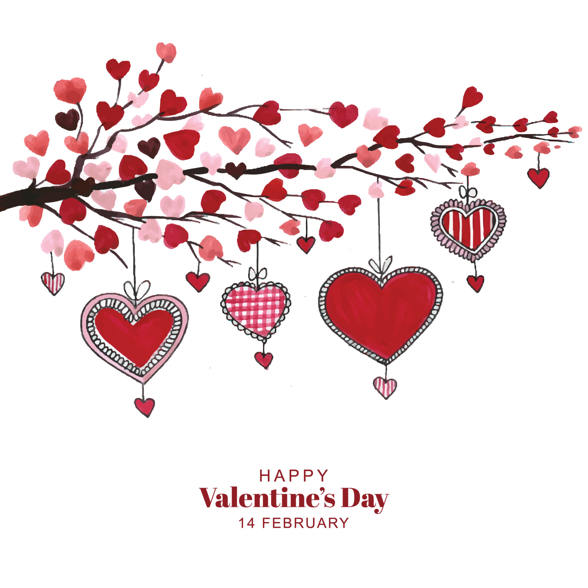 Beautiful tree hanging hearts valentines day card background 5657449 ...