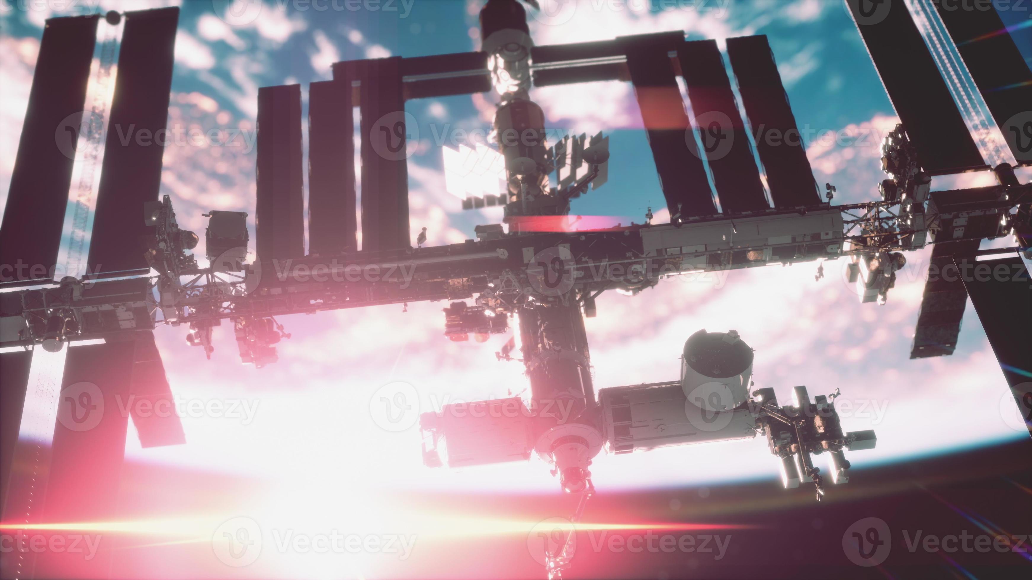 International Space Station Iss Floating In Orbit Above Planet Earth