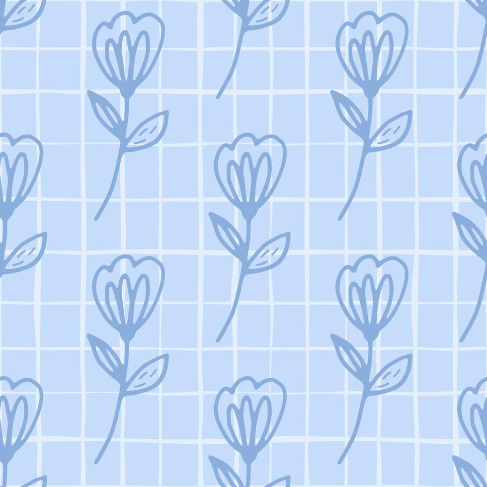 Vintage blue flower seamless pattern in doodle style. Cute floral ...