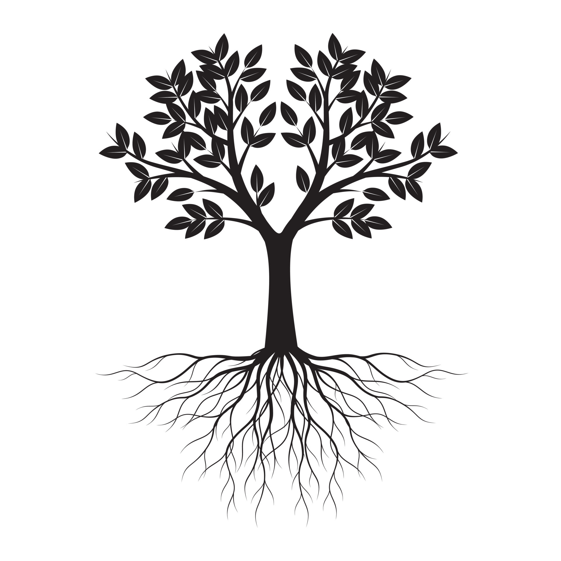 Black shape of Tree with Leaves and Roots. Vector outline Illustration ... Black shape of Tree with Leaves and Roots. Vector outline Illustration ...