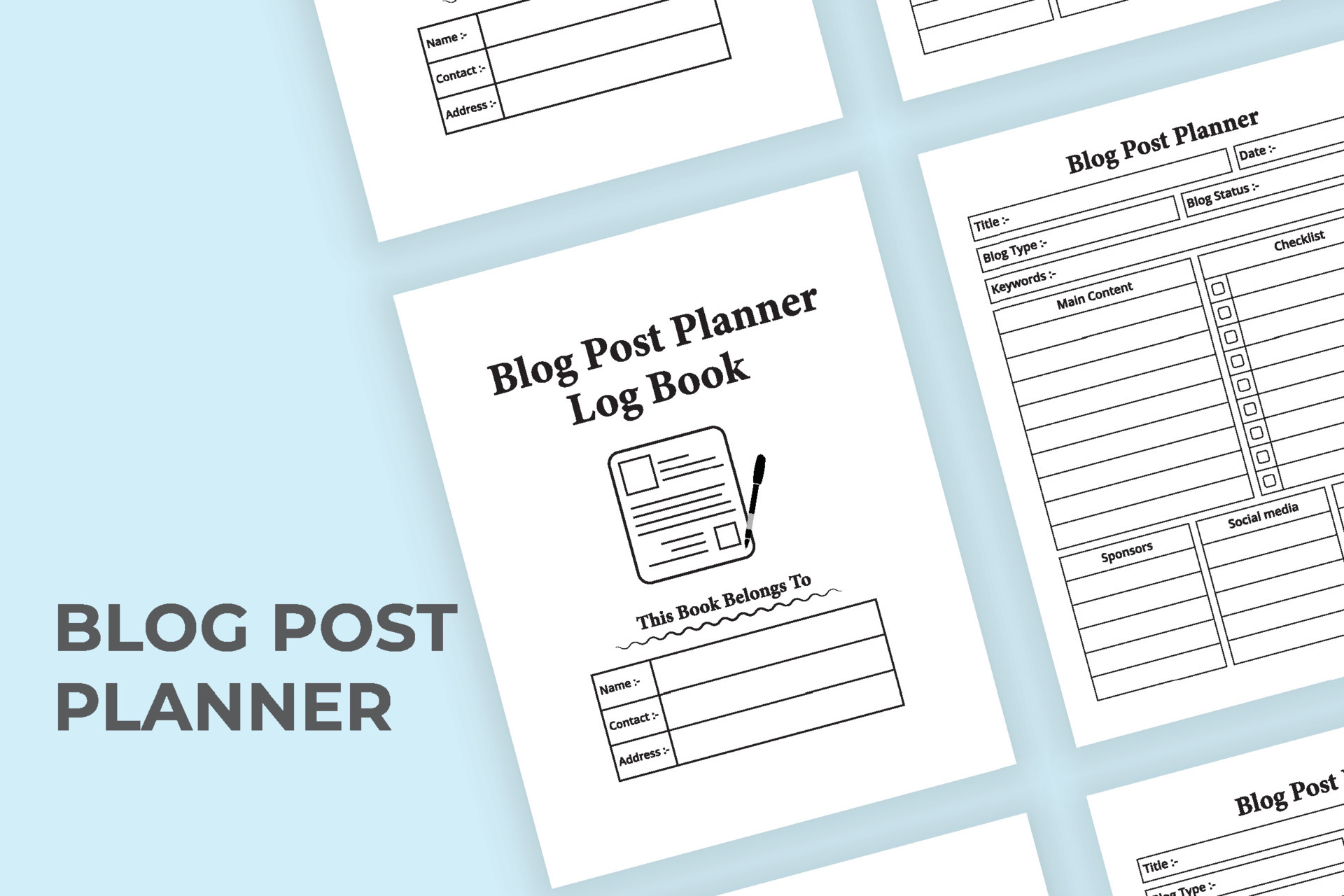 Blog post planner logbook interior. Blog writer notebook template ...