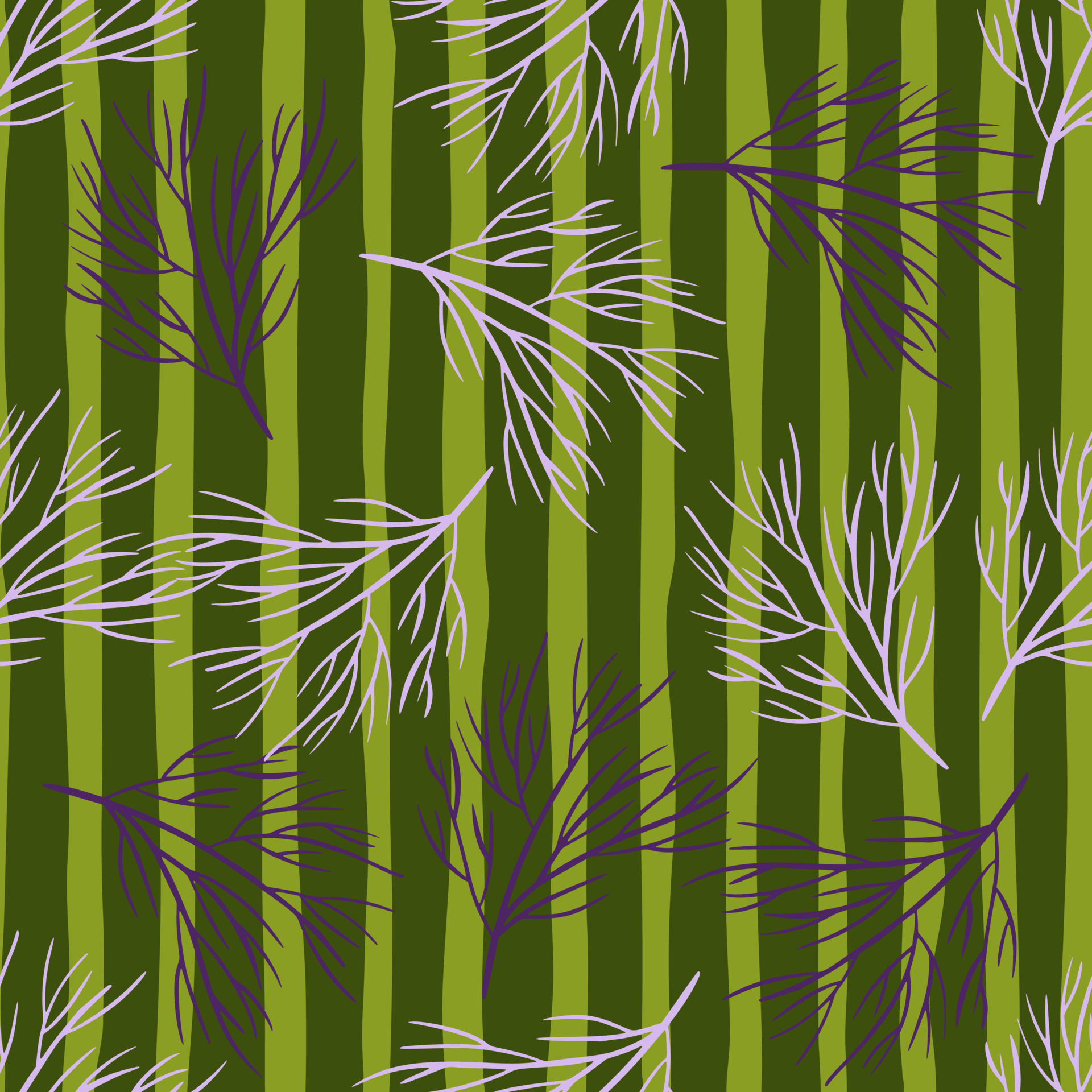 Random seamless pattern with doodle hand drawn tree branches ornament ...