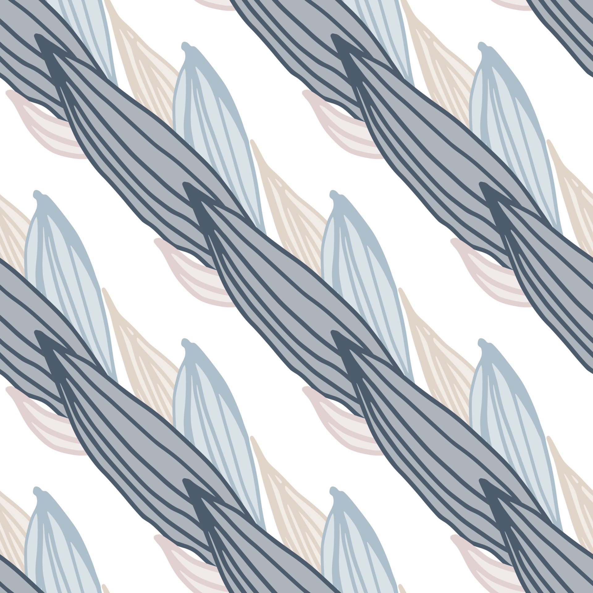 Simple leaves shape seamless pattern. Line art leaf endless ornament ...