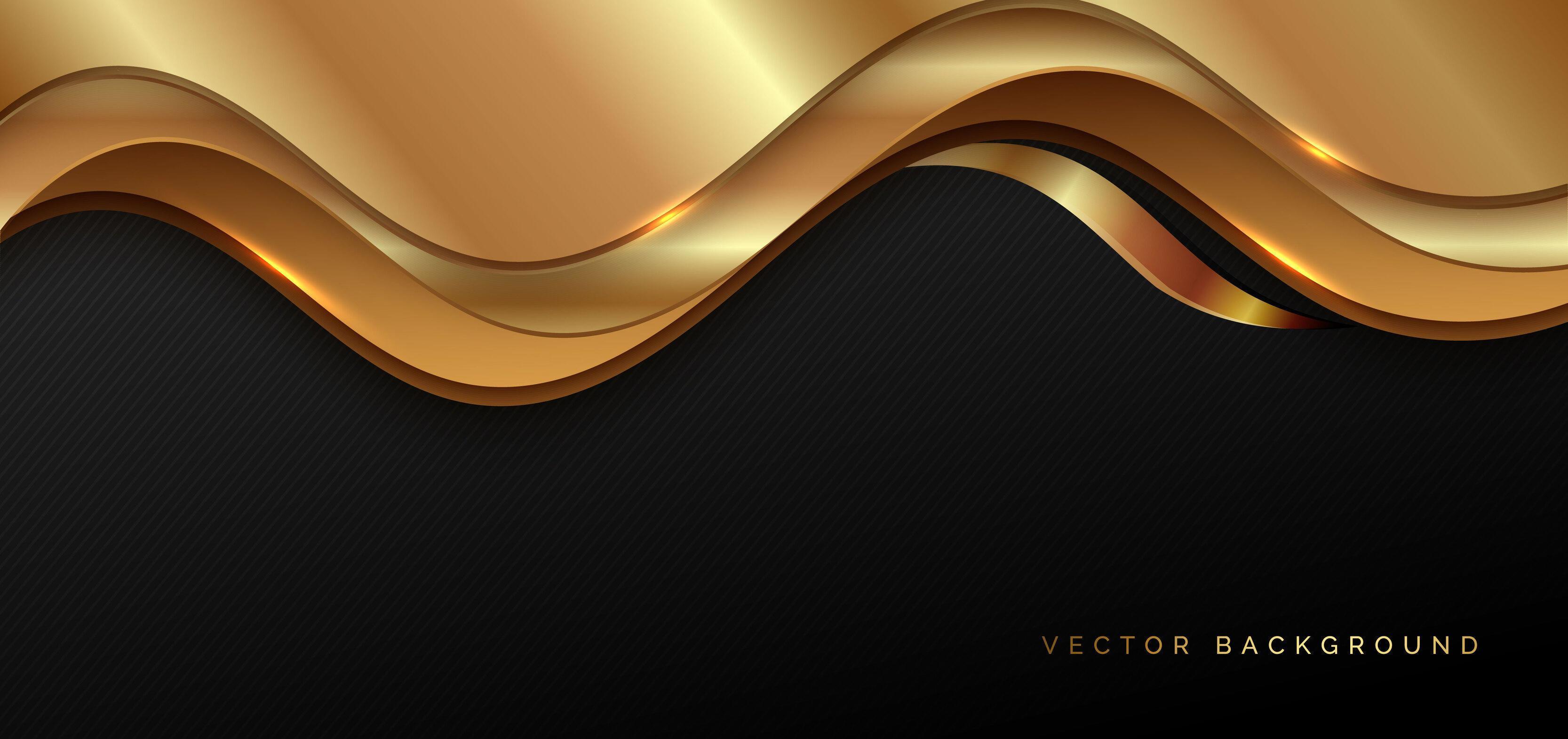 Abstract luxury 3d background gold elegant line on wave shape overlapping on black background ...
