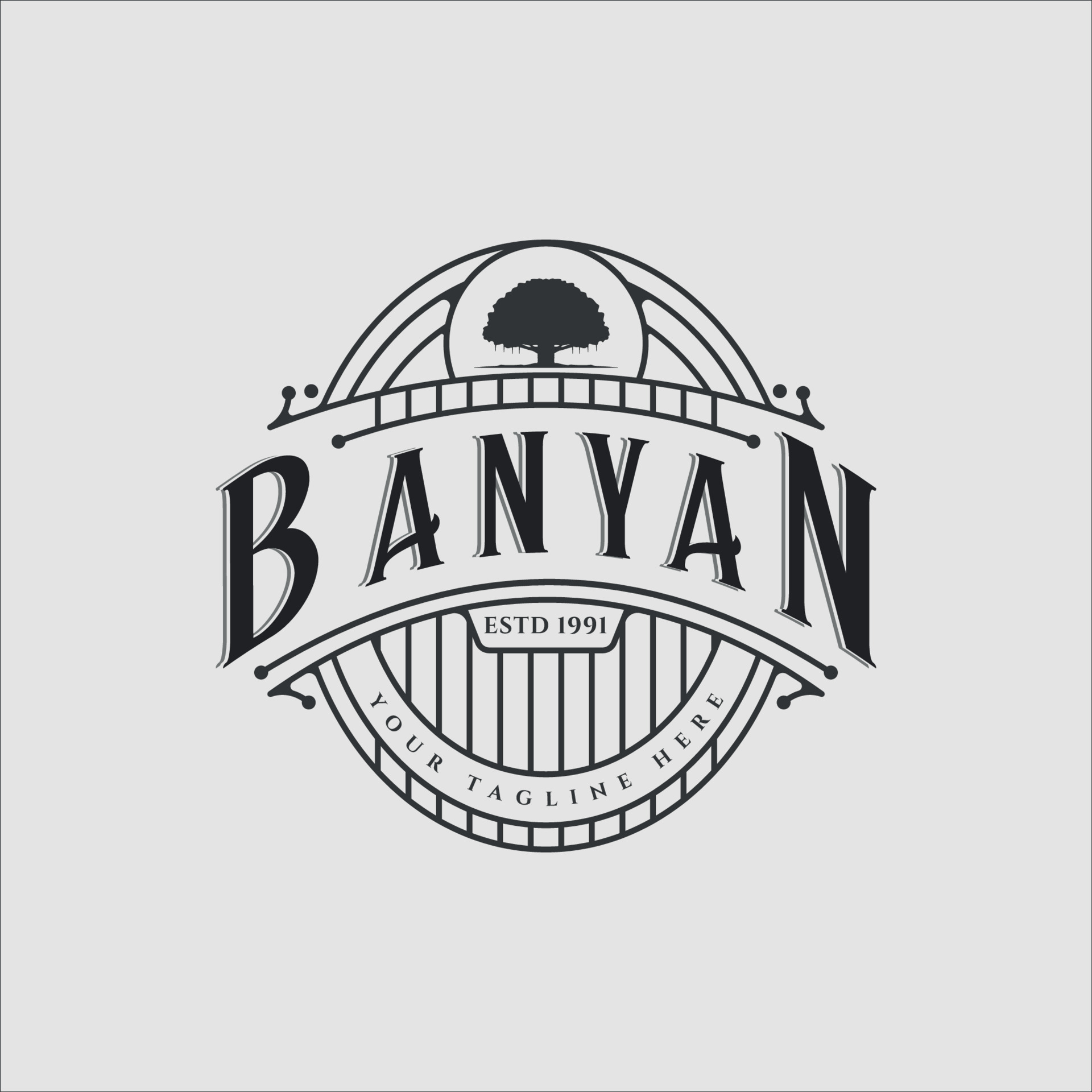 banyan tree logo vintage vector illustration template icon design with ... banyan tree logo vintage vector illustration template icon design with ...
