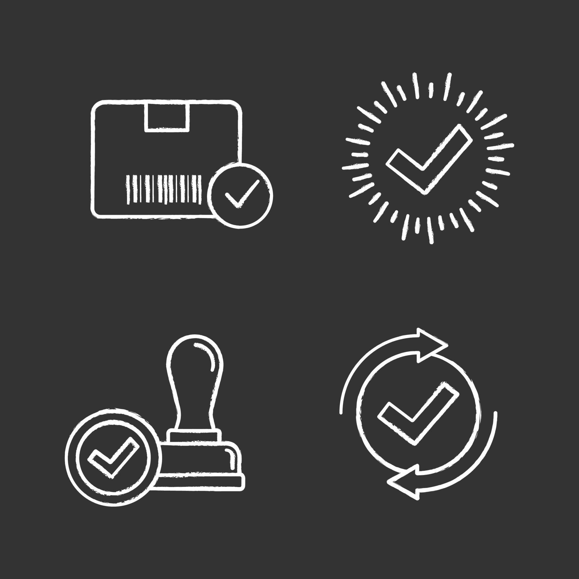 Approve Chalk Icons Set Verification And Validation Approved Delivery Check Mark Stamp Of