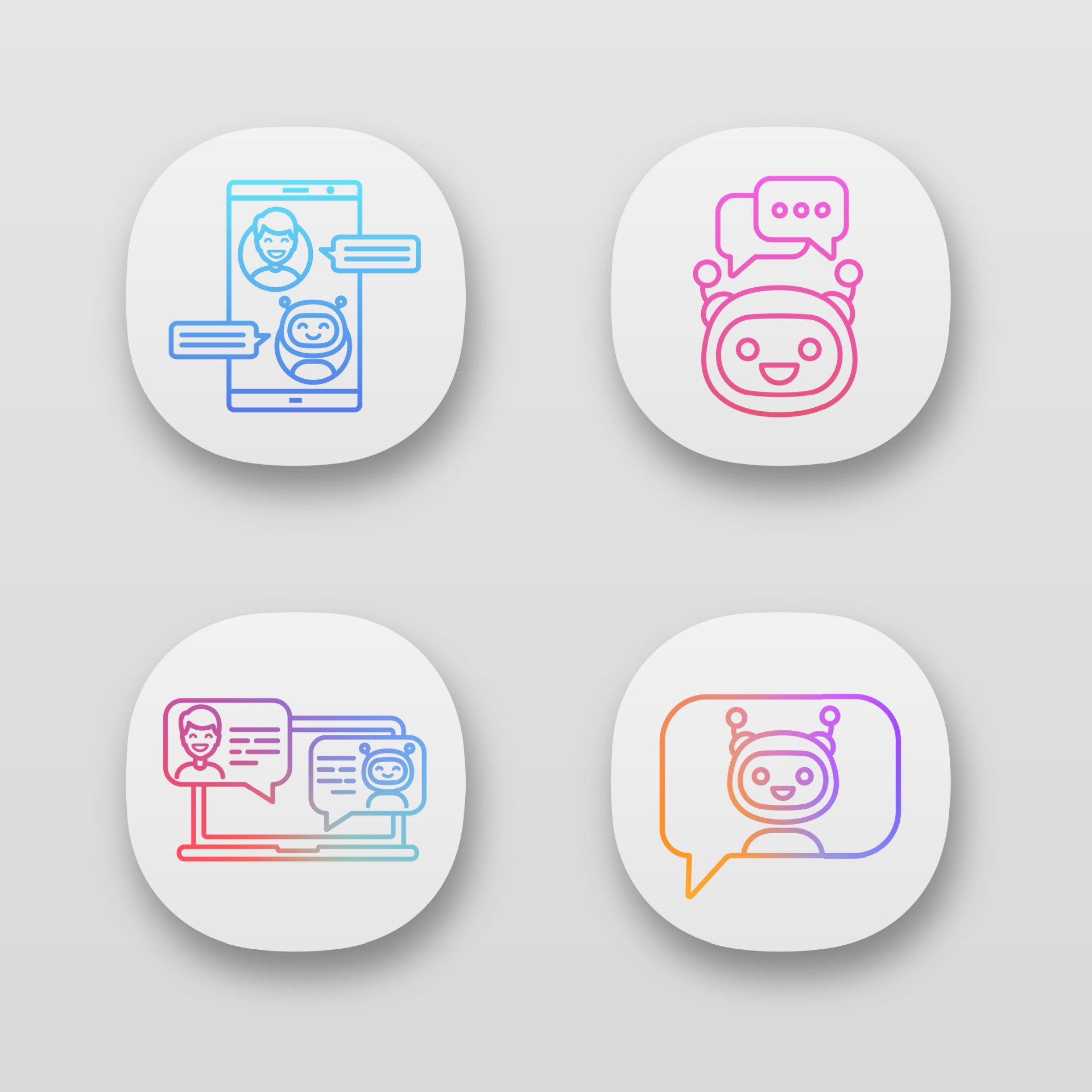 Chatbots app icons set. UI UX user interface. Virtual assistants ...